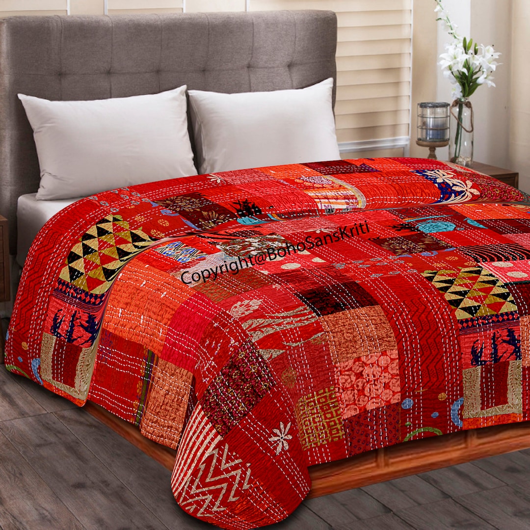 Vintage Handmade Patchwork Quilt Indian Boho Quilts Bedding - Etsy