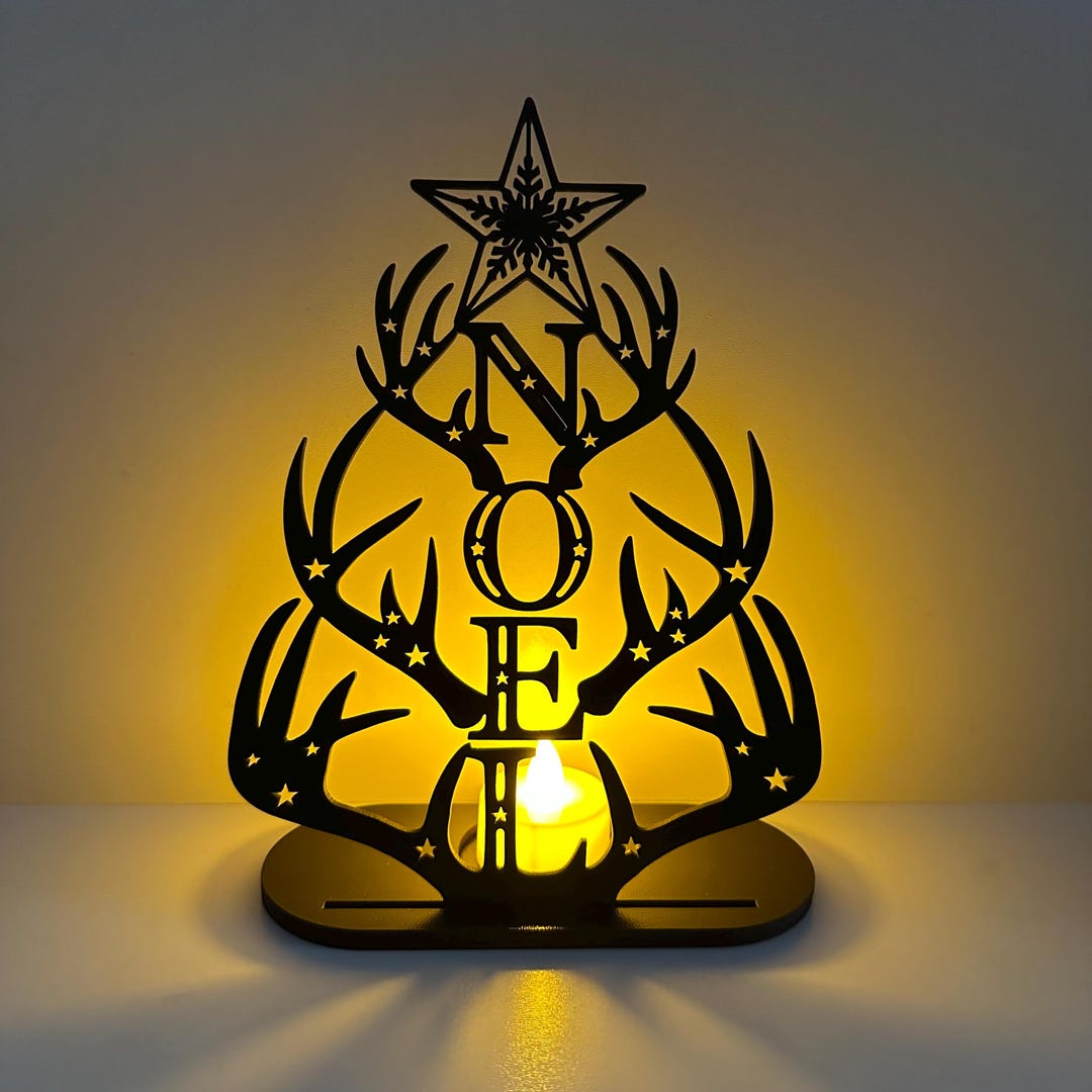 Noel Candle Holder Laser Cut File, Dxf Svg Ai Template, Reindeer Antler ...