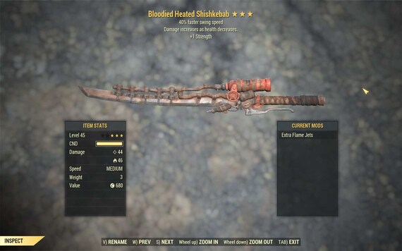 Fallout 76 PC Bloodied Shishkebab Bloodied 40% faster | Etsy
