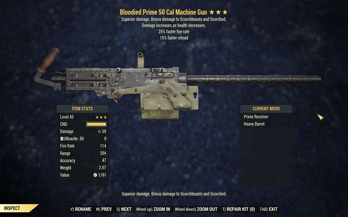 Fallout 76 PC Bloodied 50 cal Machine Gun Bloodied 25 | Etsy