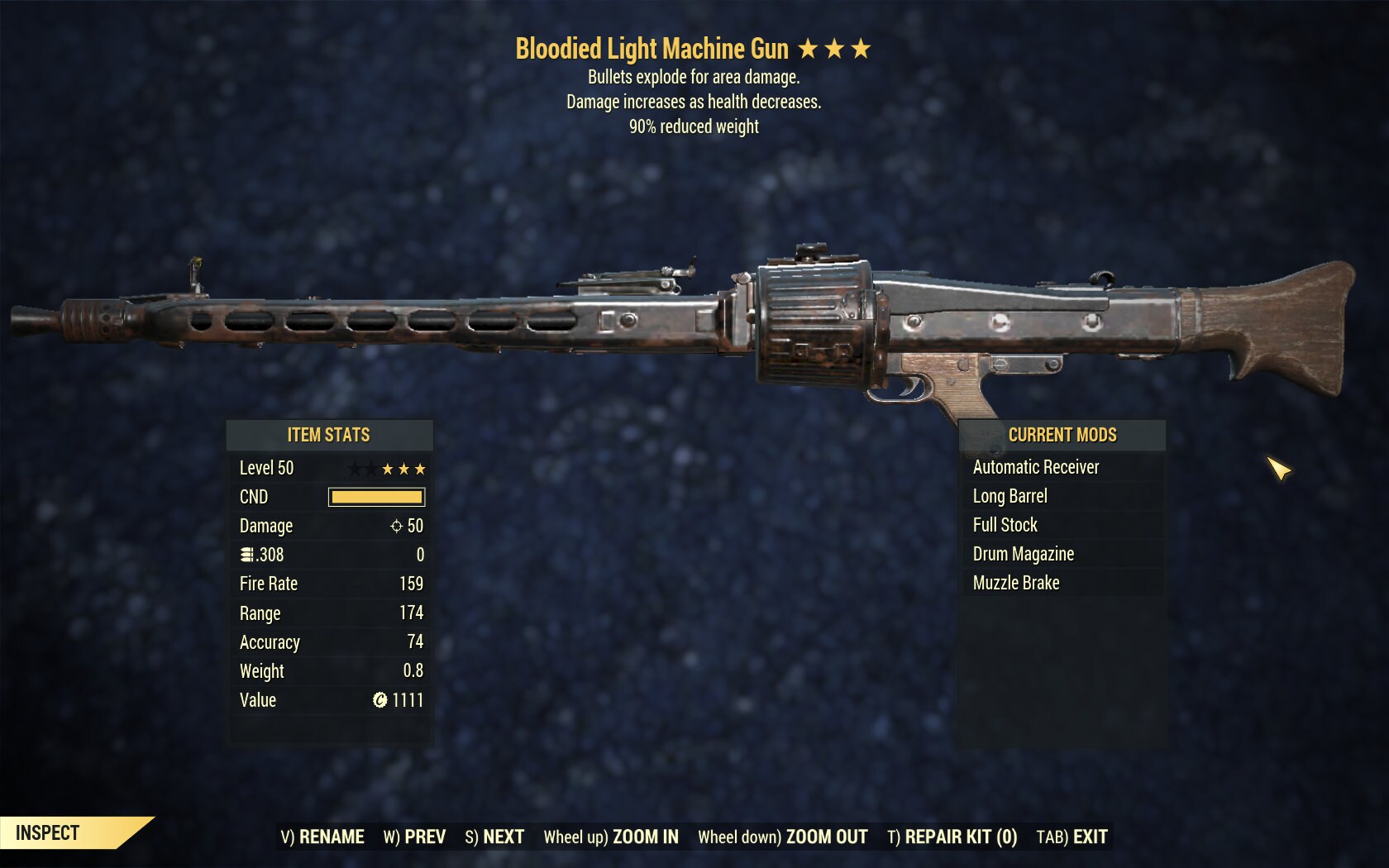 Fallout 76 PC Bloodied Light Machine Gun Bloodied | Etsy