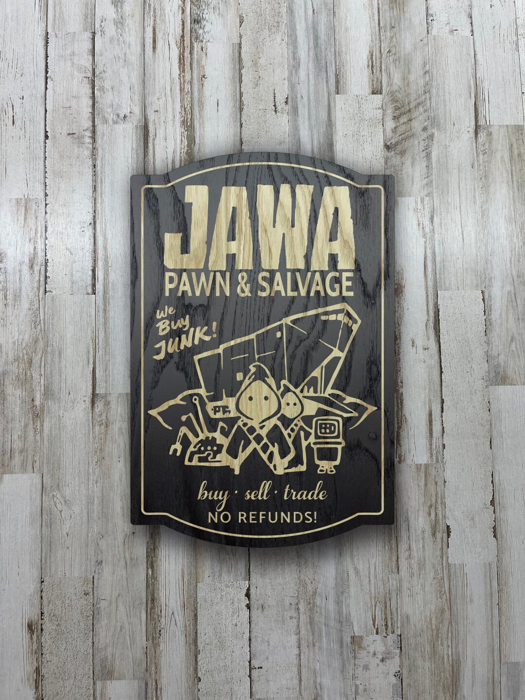 Jawa Pawn & Salvage Hardwood Sign Handcrafted Galactic Decor - Etsy