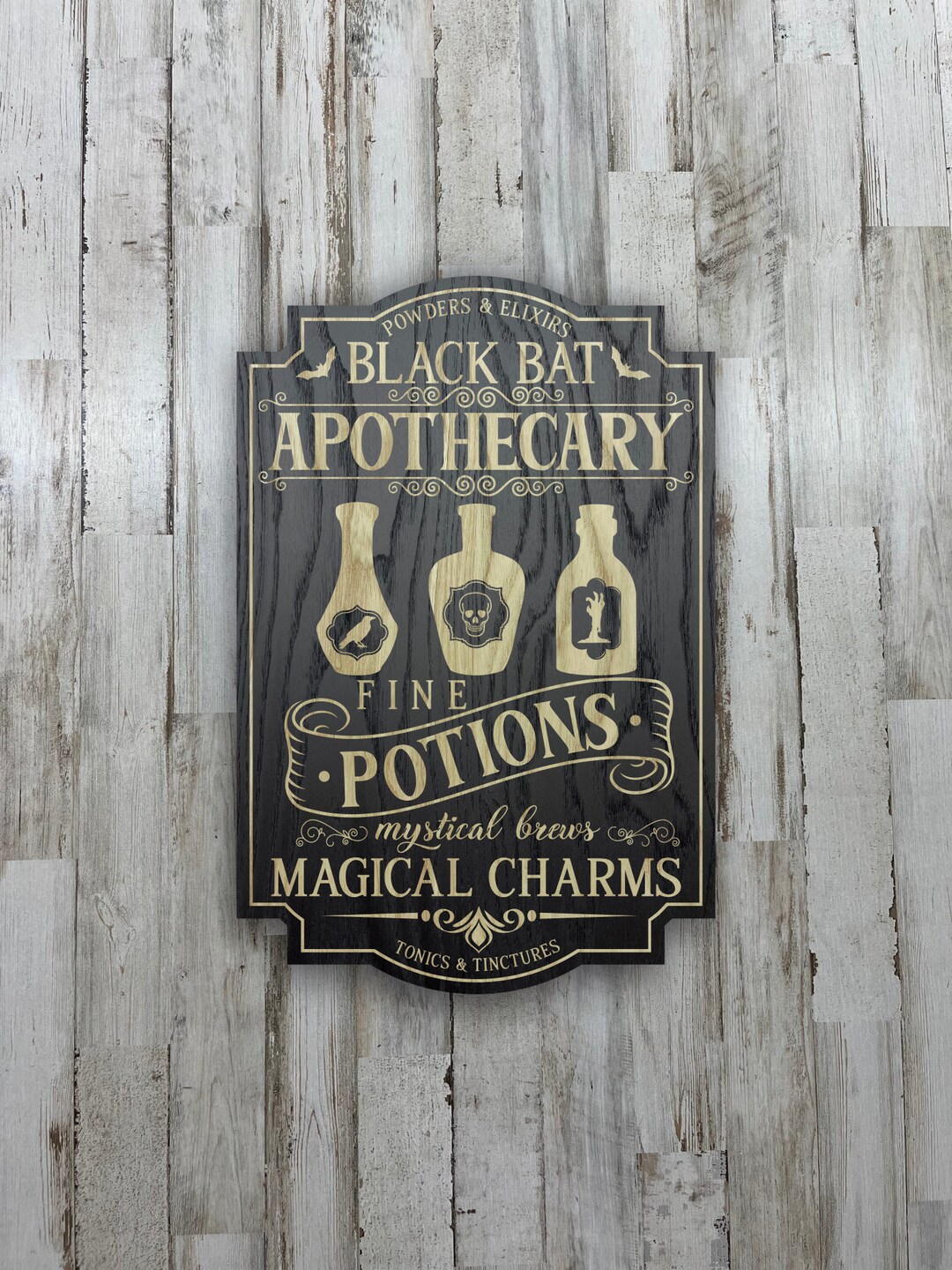 Black Bat Apothecary Halloween Hardwood Sign - Etsy