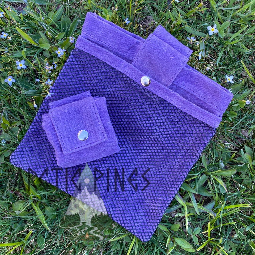 PURPLE Mesh Foraging Bag, 8x8" Mushroom Bag, Bushcraft Belt Pouch Waxed ...