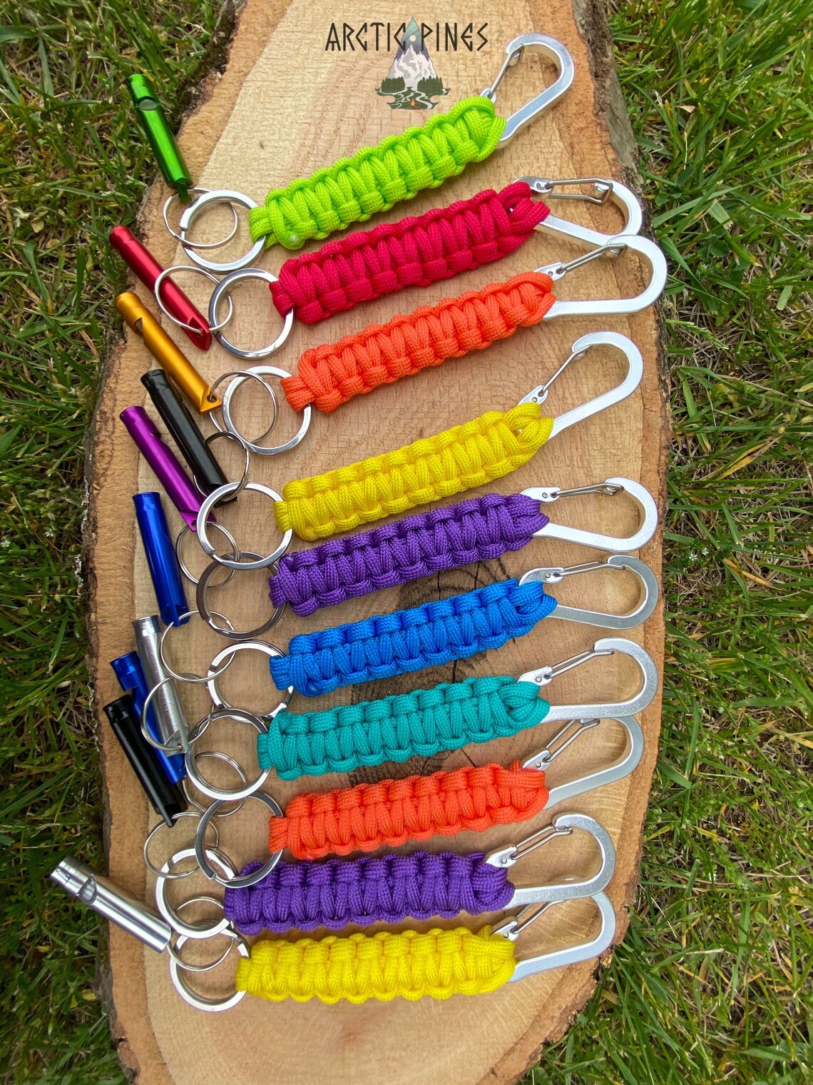 Paracord Keychain With Carabiner Clips and Whistle - Survival Keychain ...