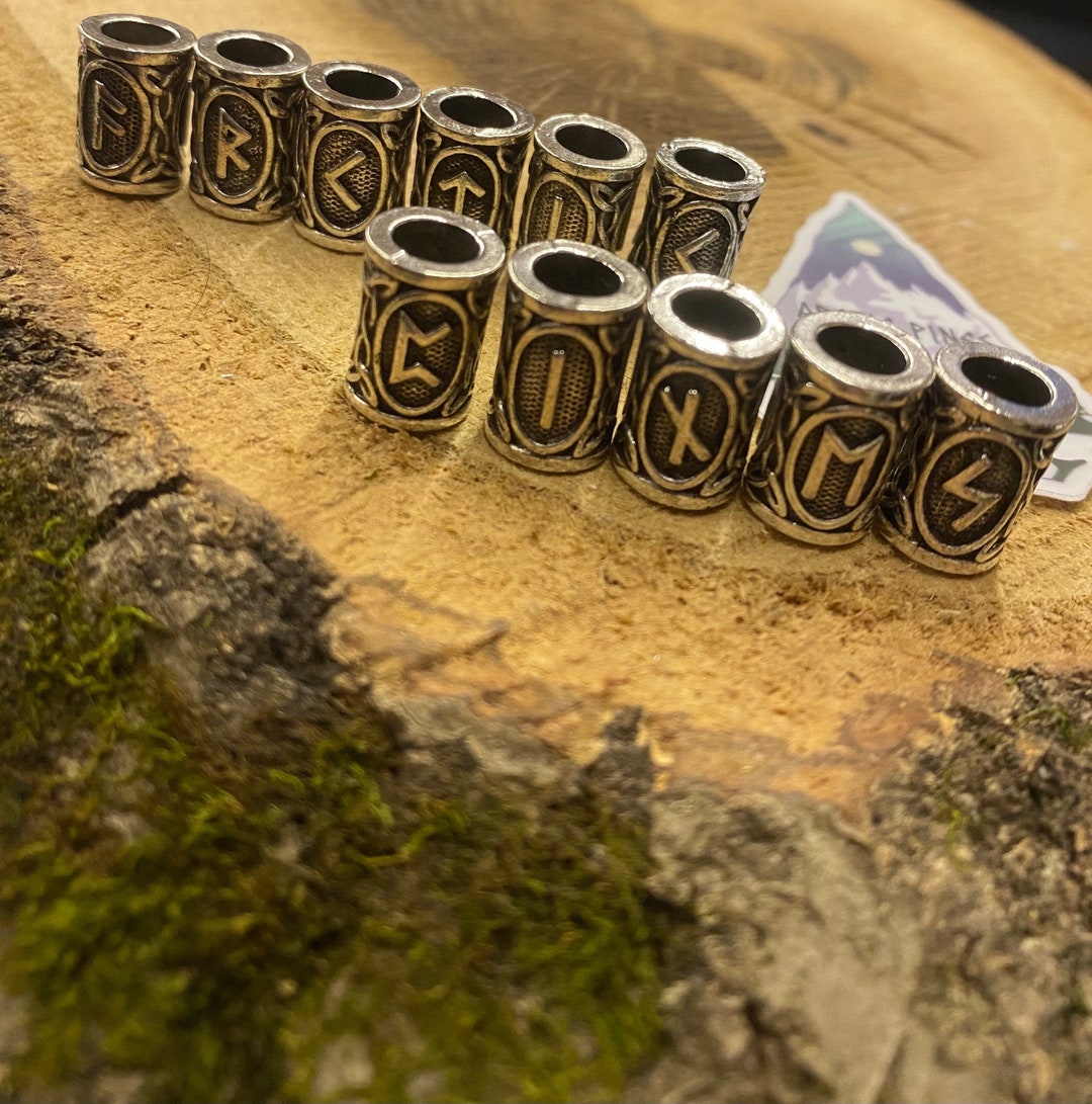Viking Runes Beads / Runic Alphabet Dreadlock Bead / Hair Wrap Bead ...