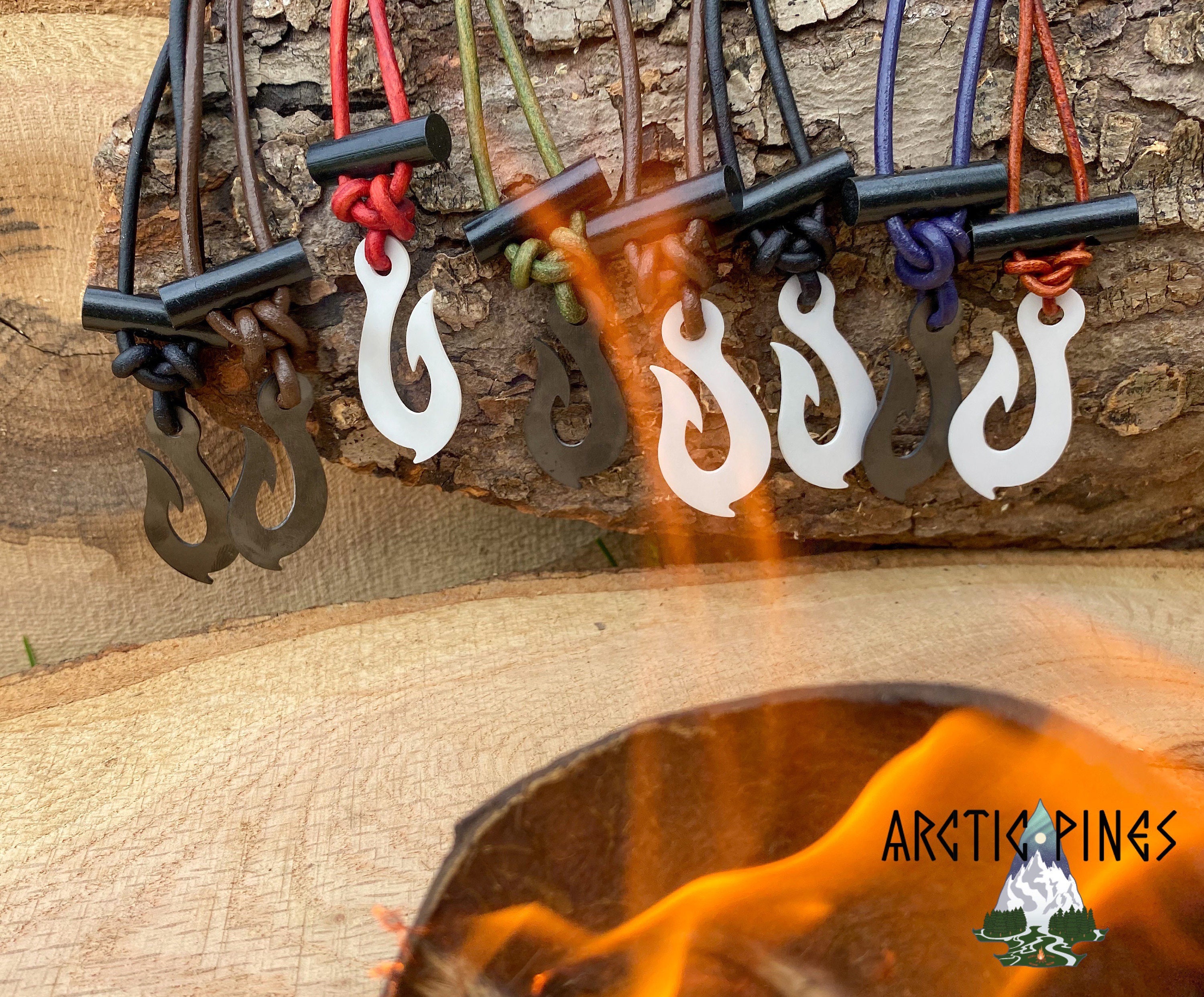 FLAME FISH HOOK Hei Matau Fire Starter Necklace - Adjustable Length ...