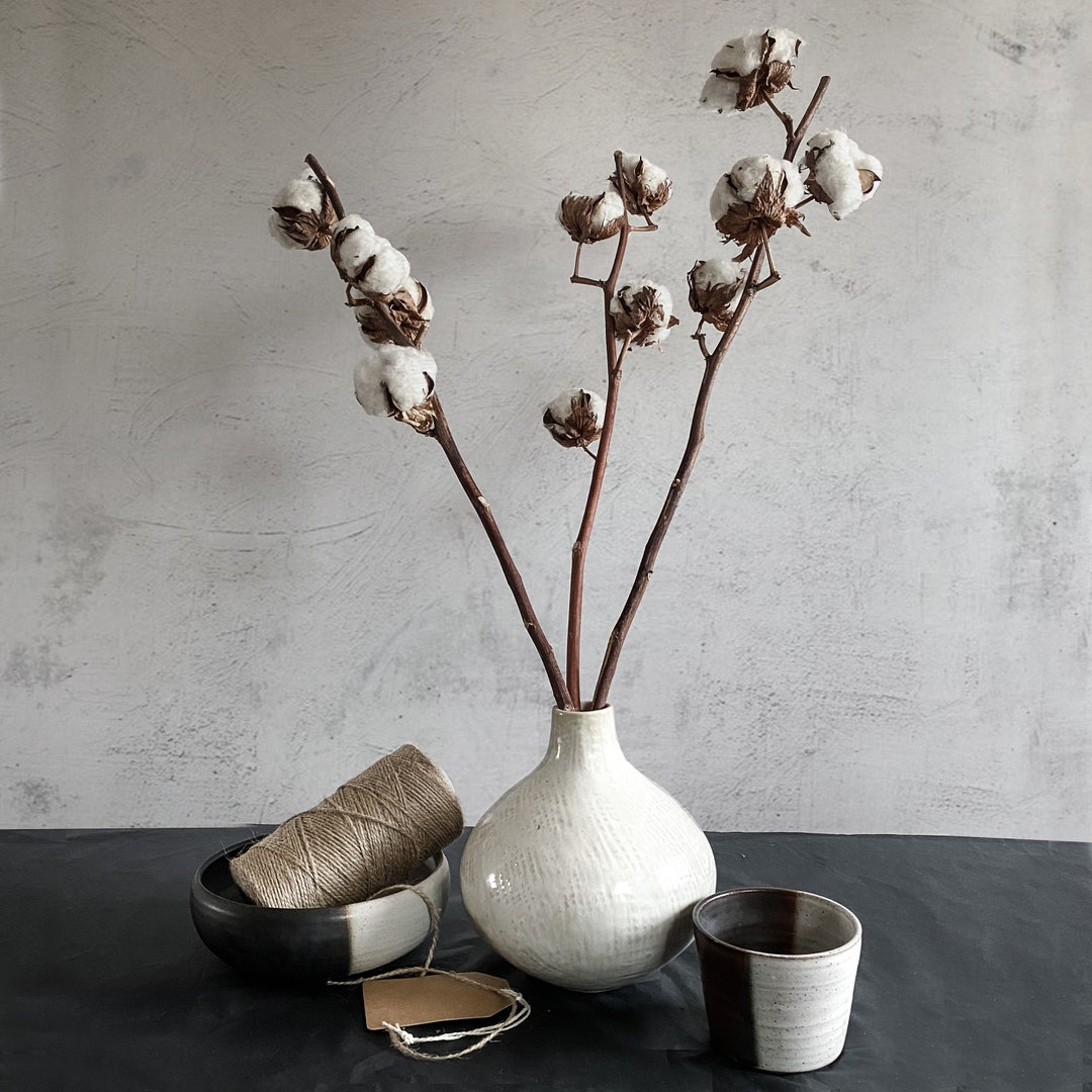 Fluffy Dried Cotton Stems, Real Dried Cotton Flower Stems, Housewarming ...