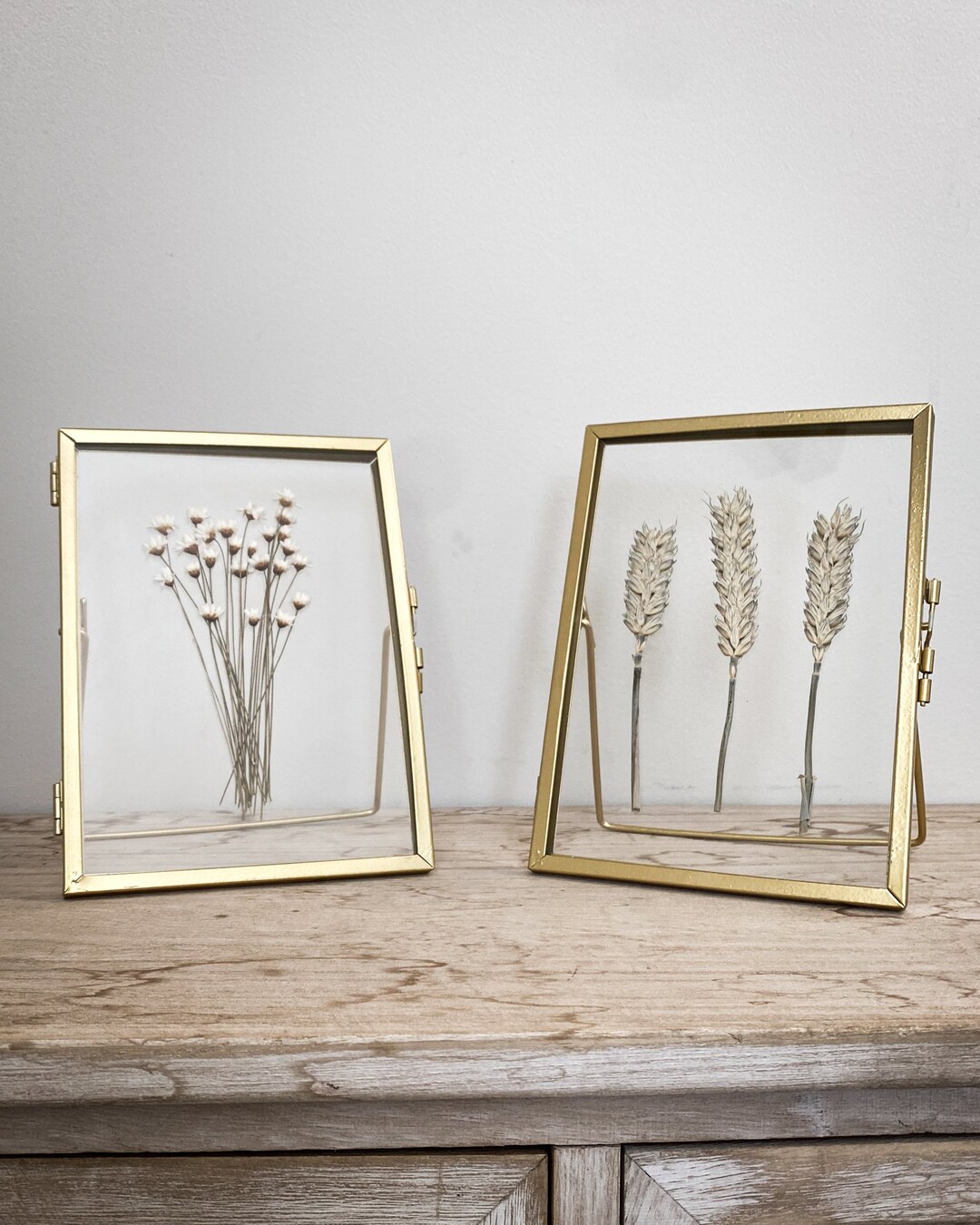 Set of 2 Gold Standing Picture Frames, Pressed Flower Frame, Herbarium ...