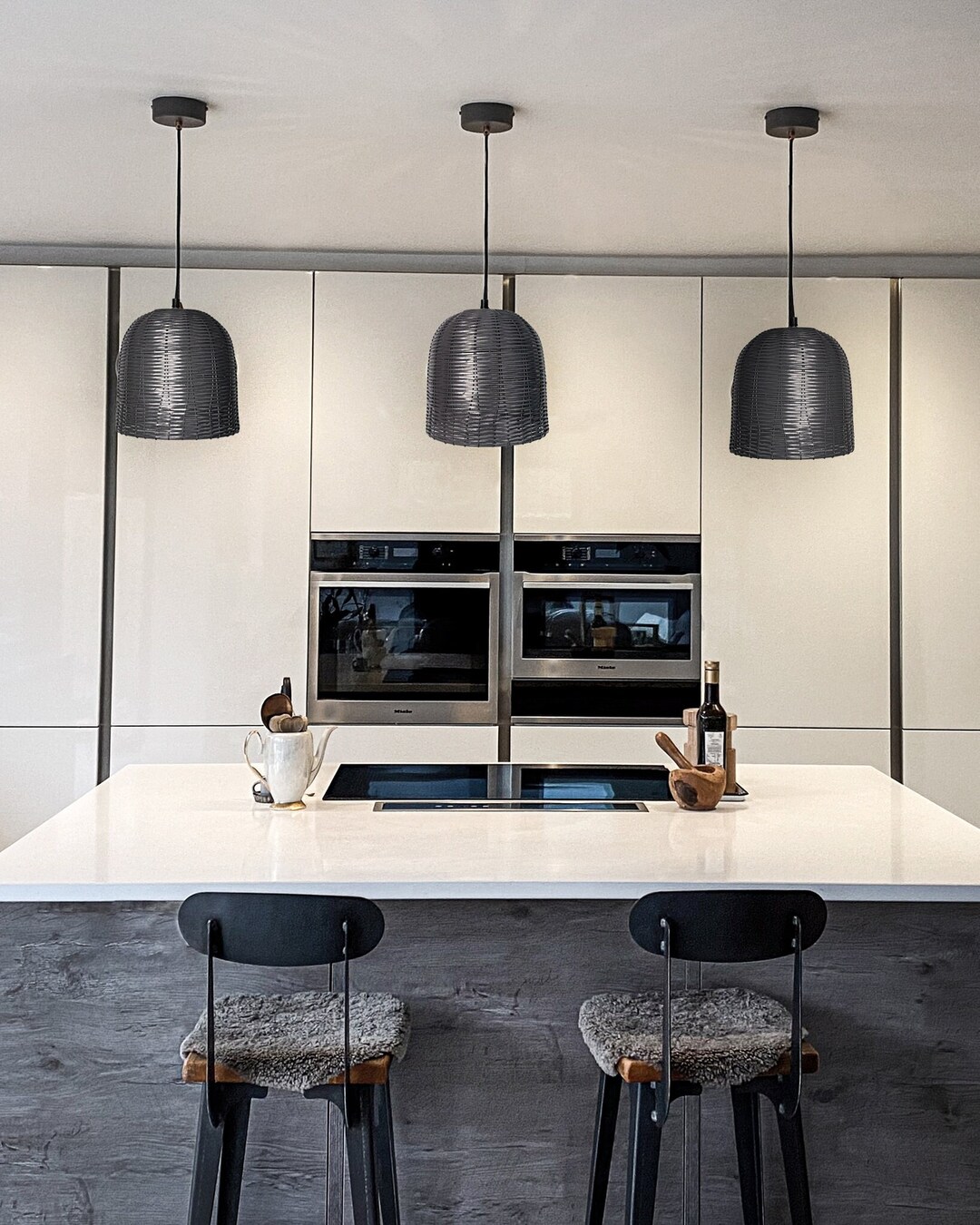 Grey Metal Rattan Pendant Light, Contemporary Hanging Pendant Ceiling ...