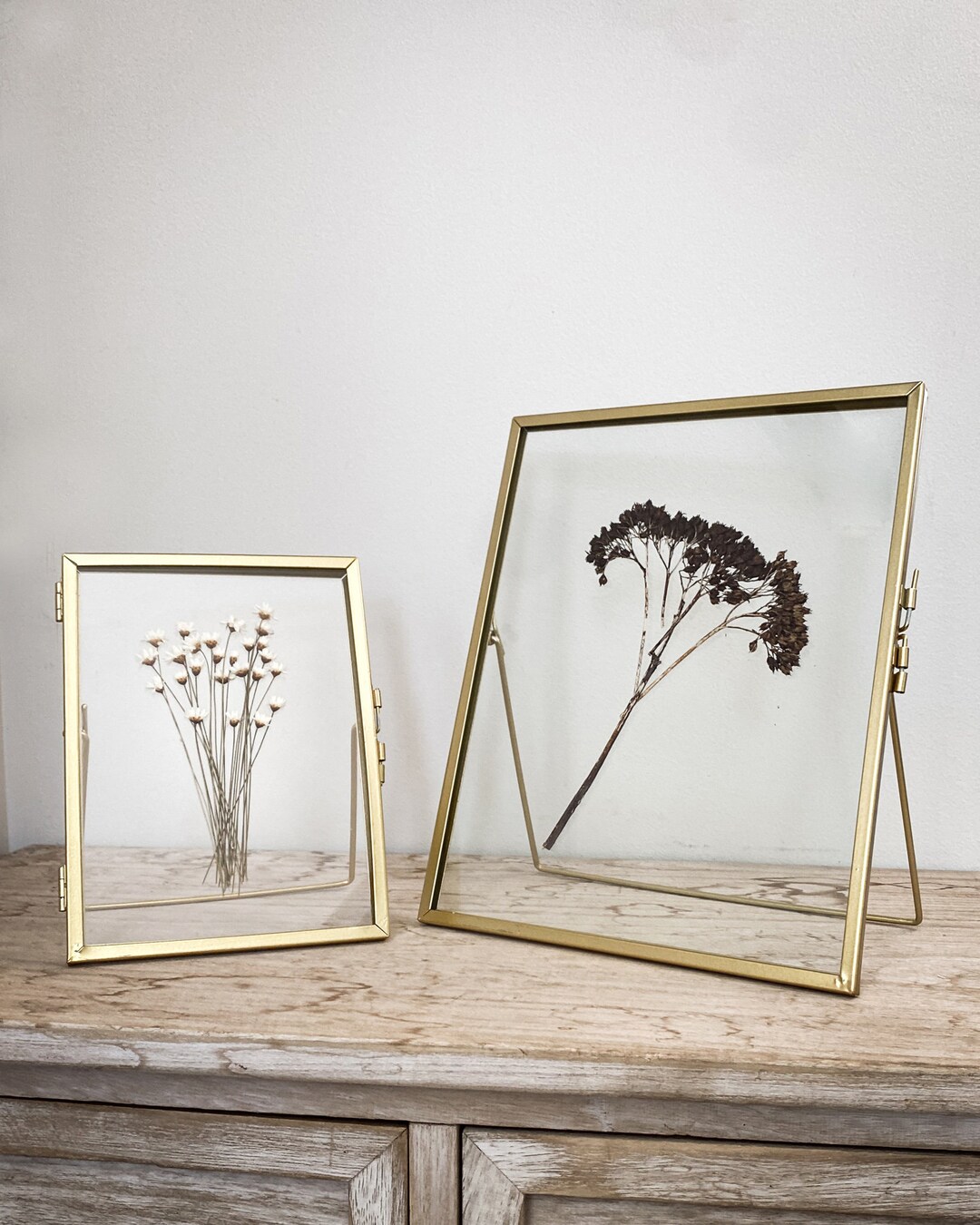 Set of 2 Gold Standing Herbarium Picture Frames, Pressed Flower Frame ...