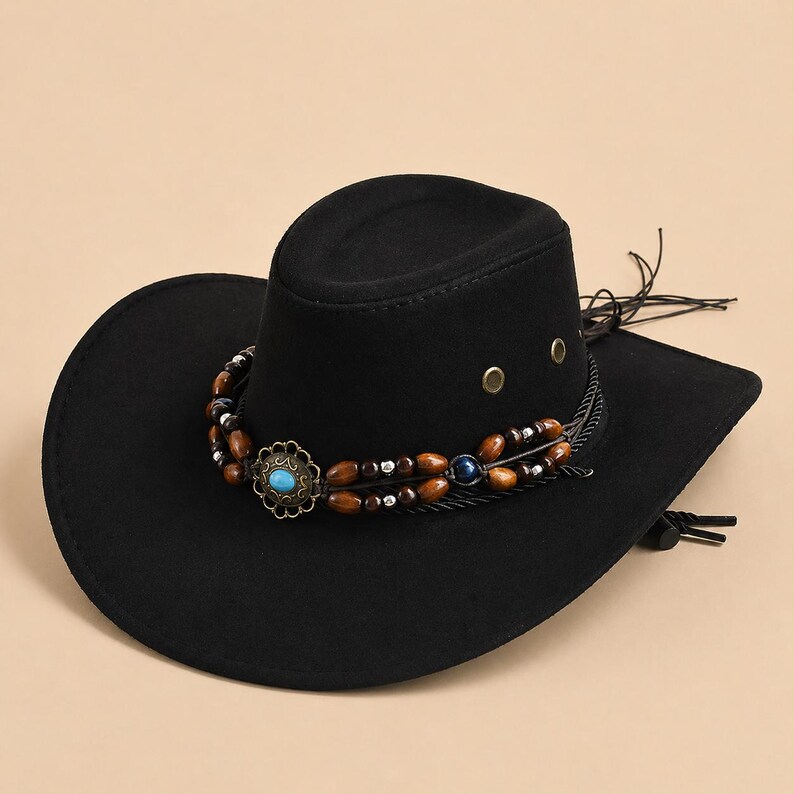 Handmade Cowboy Style Hat | Wide Brim Cowgirl Hat | Unisex | Black ...