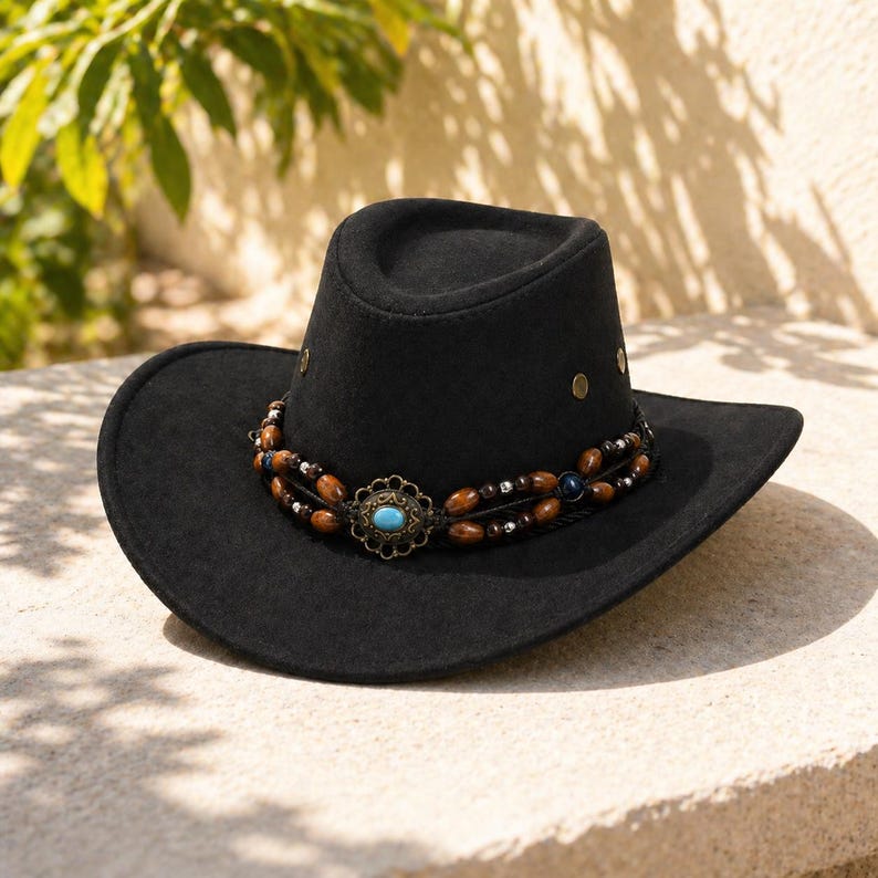 Handmade Cowboy Style Hat | Wide Brim Cowgirl Hat | Unisex | Black ...
