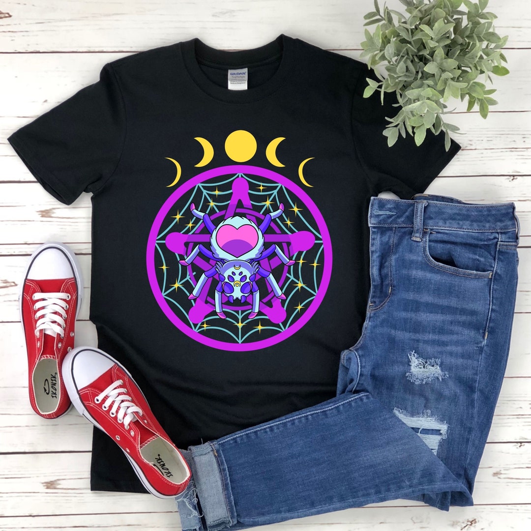 Pastel Goth Spider Cute Creepy Pentagram Wicca Moon Phases Spiderweb ...