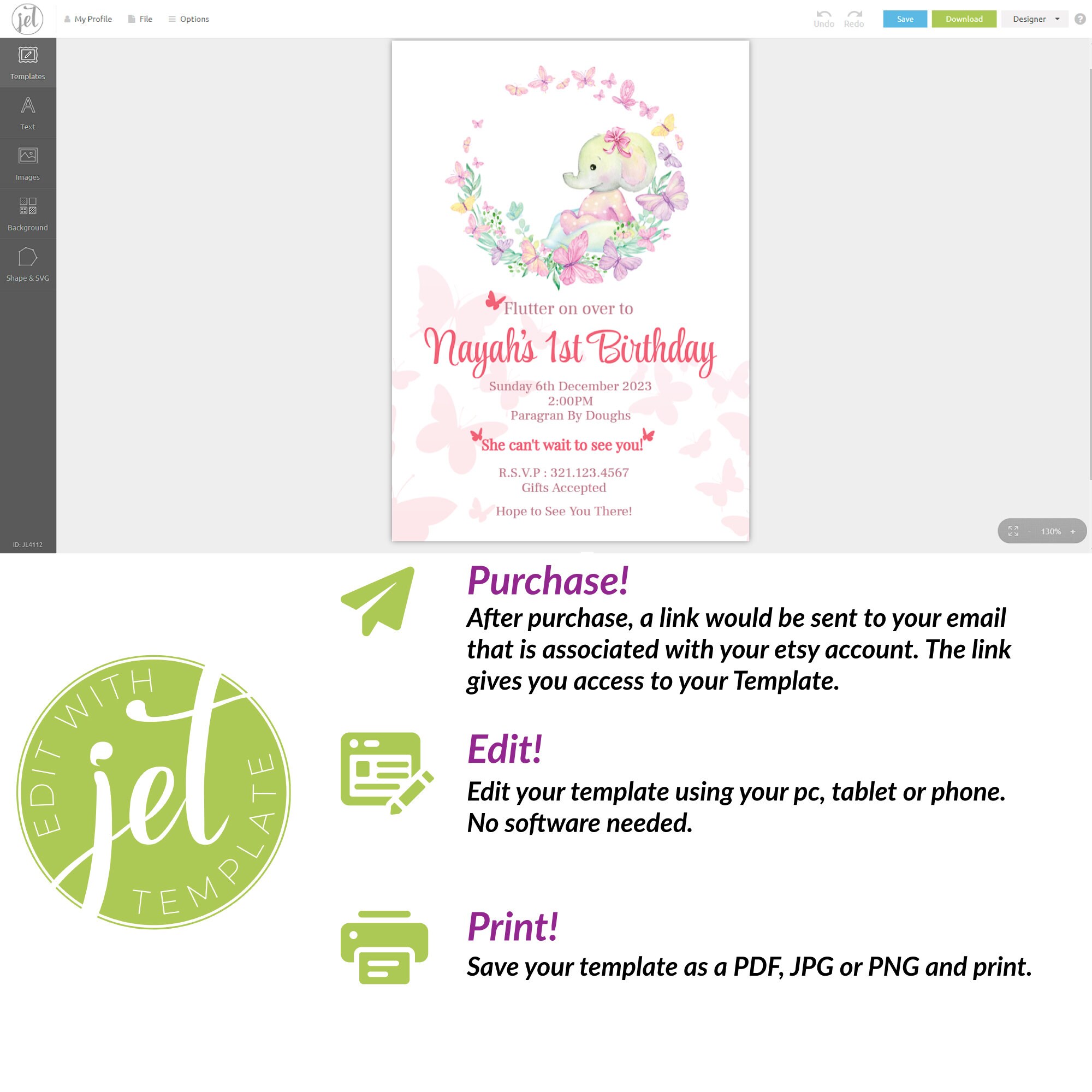 Flutter on Over Birthday Invitation Template | Editable Birthday Party ...