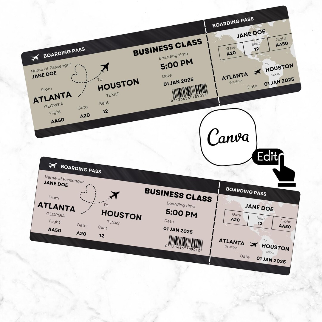 Editable Travel Ticket Template, DIY Airplane Ticket, Custom Airline ...