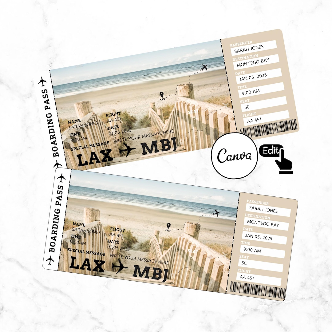 Editable Travel Ticket Template, DIY Airplane Ticket, Custom Airline ...