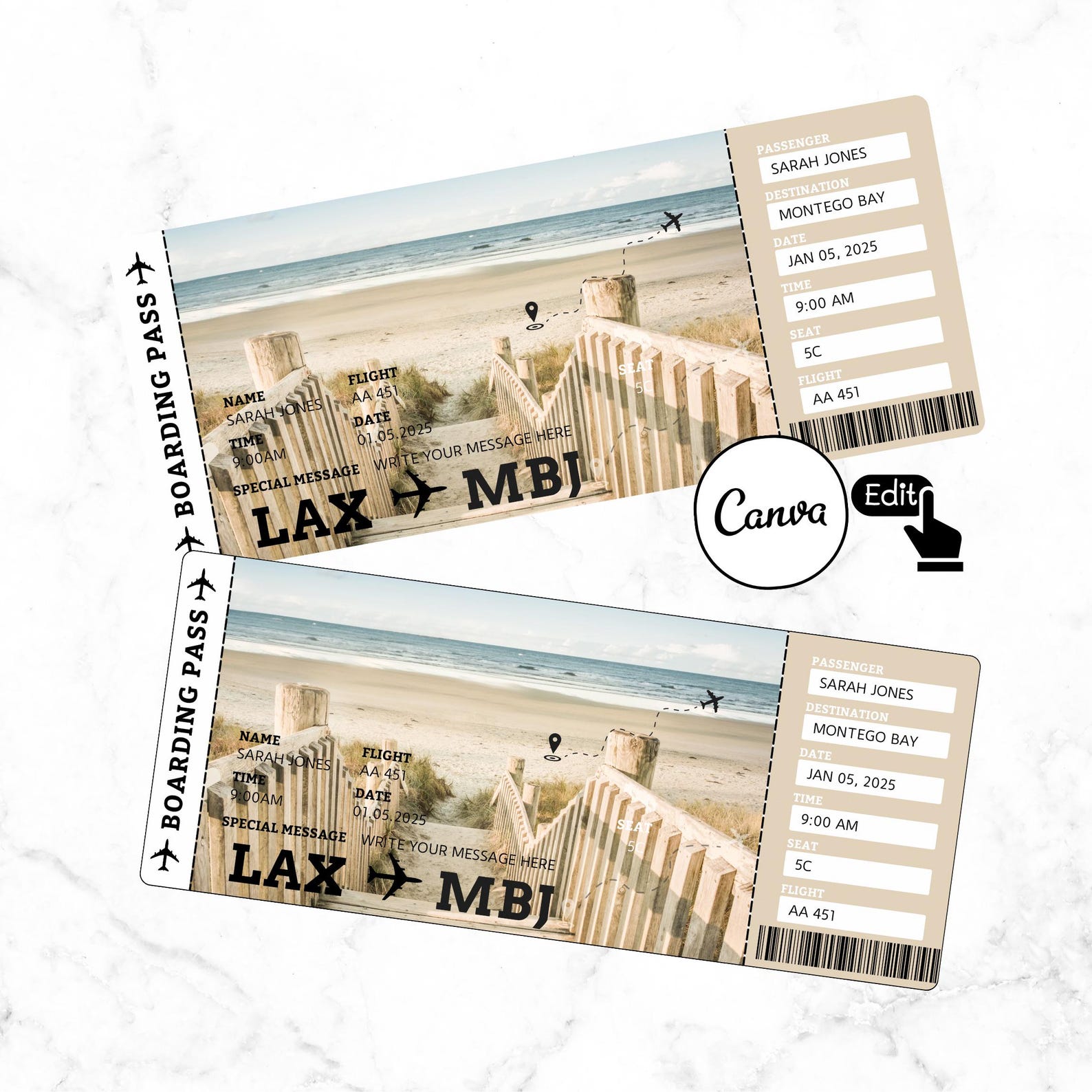 Editable Travel Ticket Template, DIY Airplane Ticket, Custom Airline ...