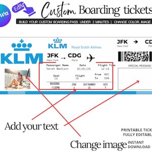 Editable KLM Royal Airlines Ticket Template, Custom Airline Ticket ...