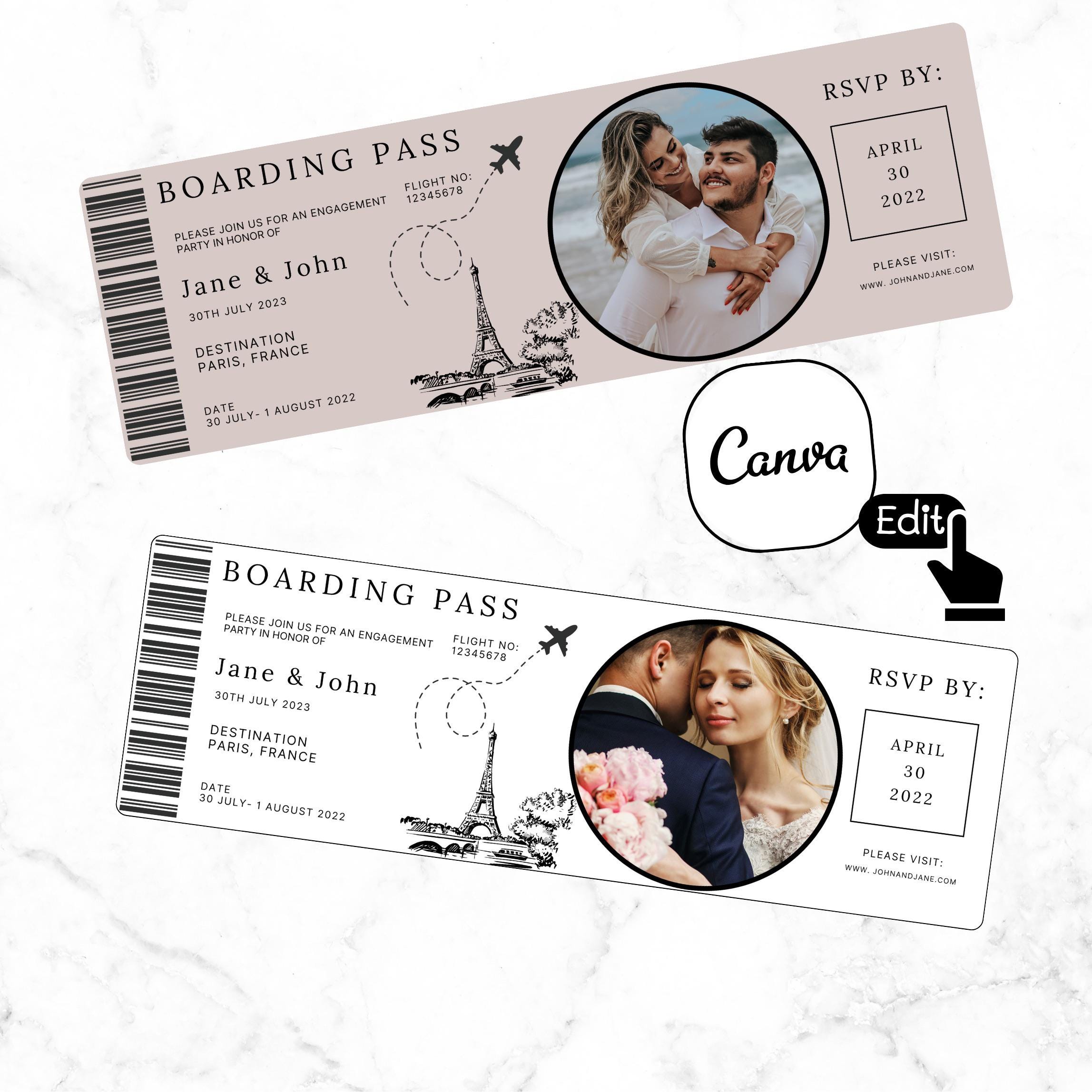 Editable Travel Ticket Template, DIY Airplane Ticket, Custom Airline ...