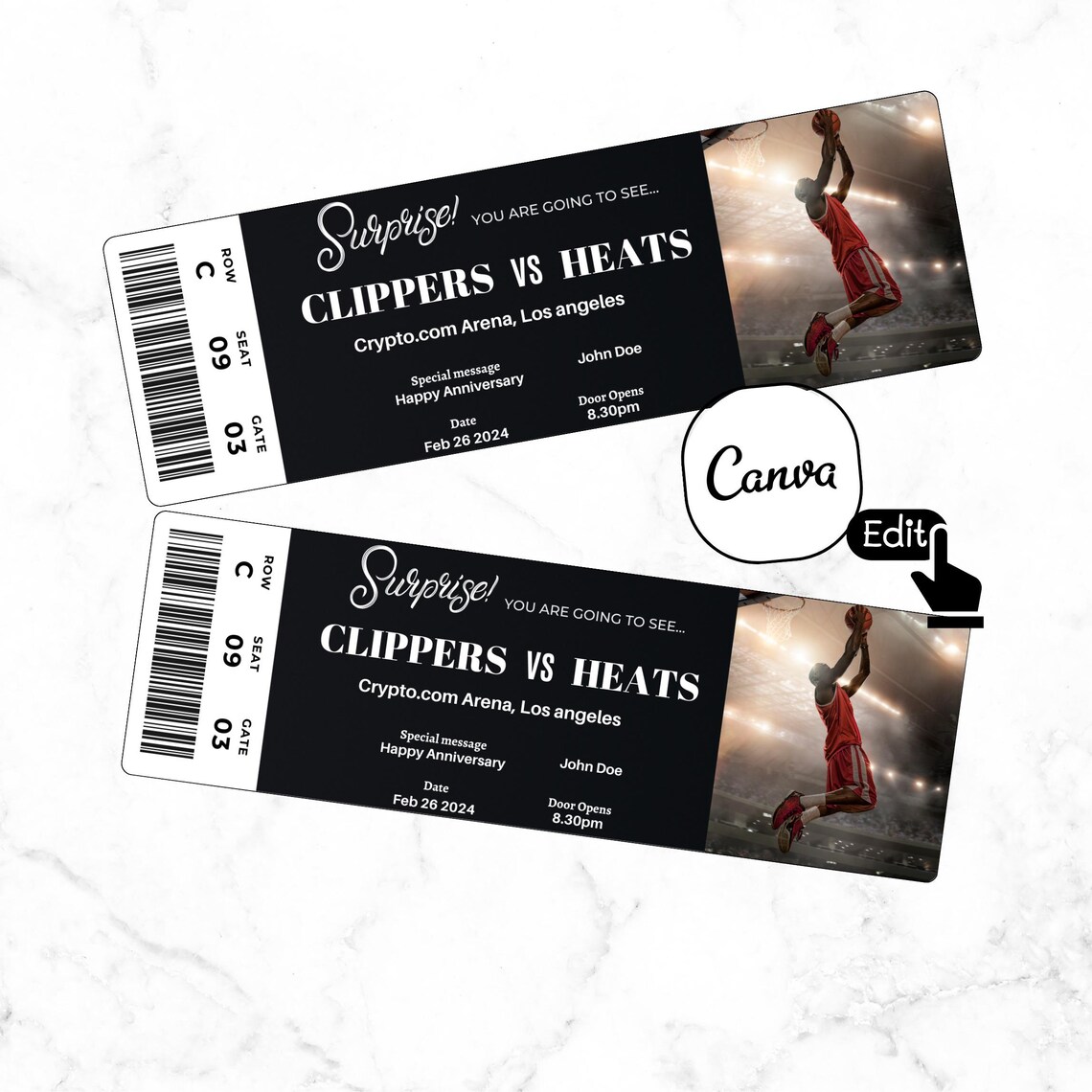 Editable Sports Ticket Template, DIY Basketball Ticket, Custom Sports ...