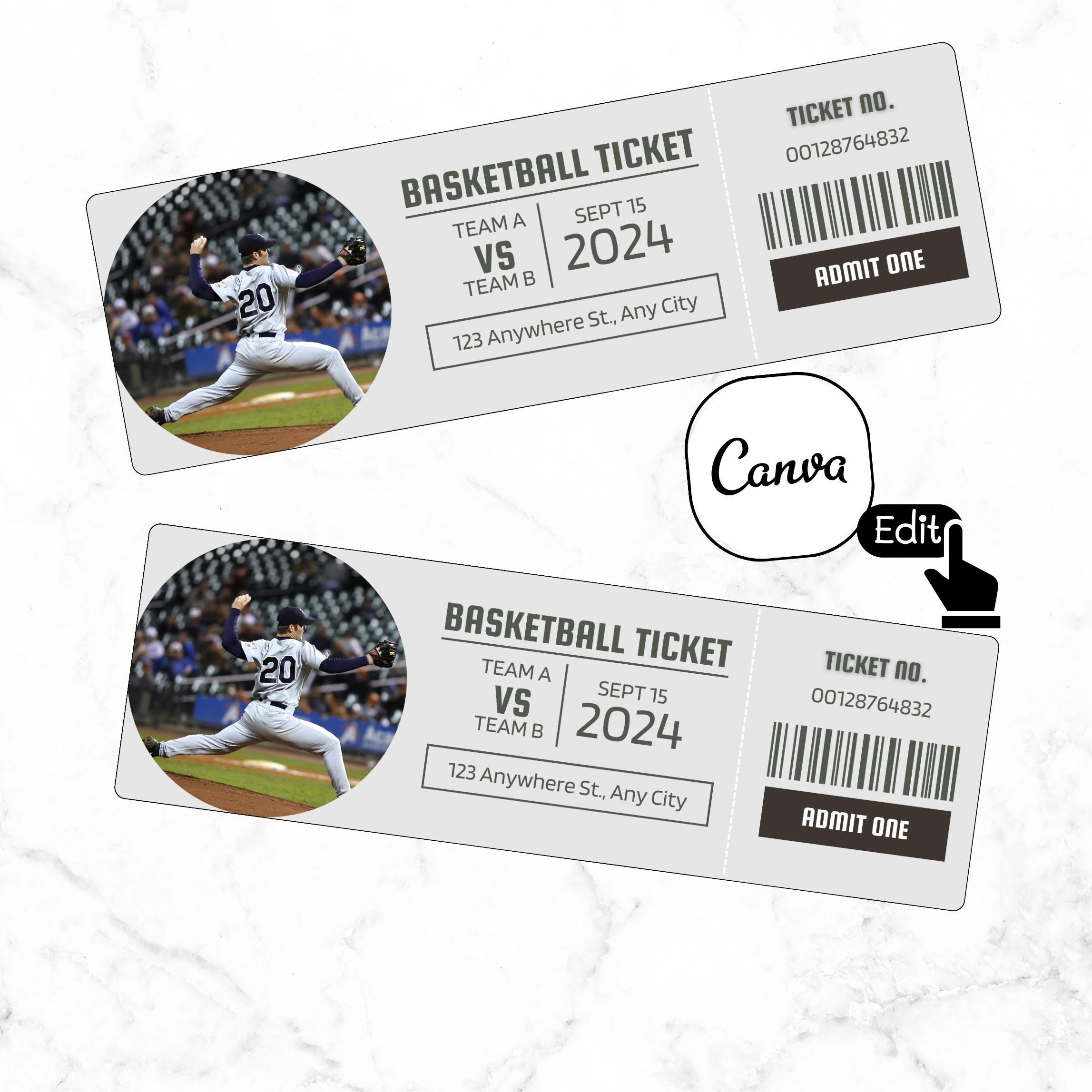 Editable Sports Ticket Template, DIY Baseball Ticket, Custom Sports ...