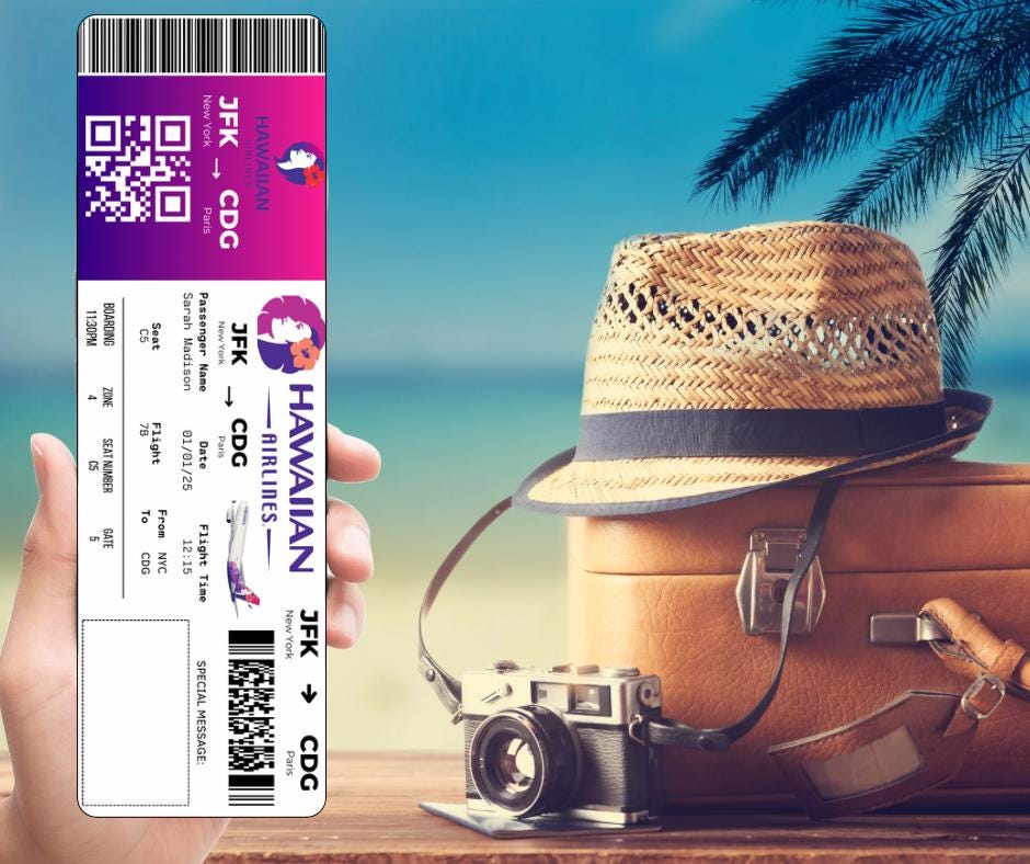 Editable Hawaiian Airlines Ticket Template, Custom Airline Ticket ...