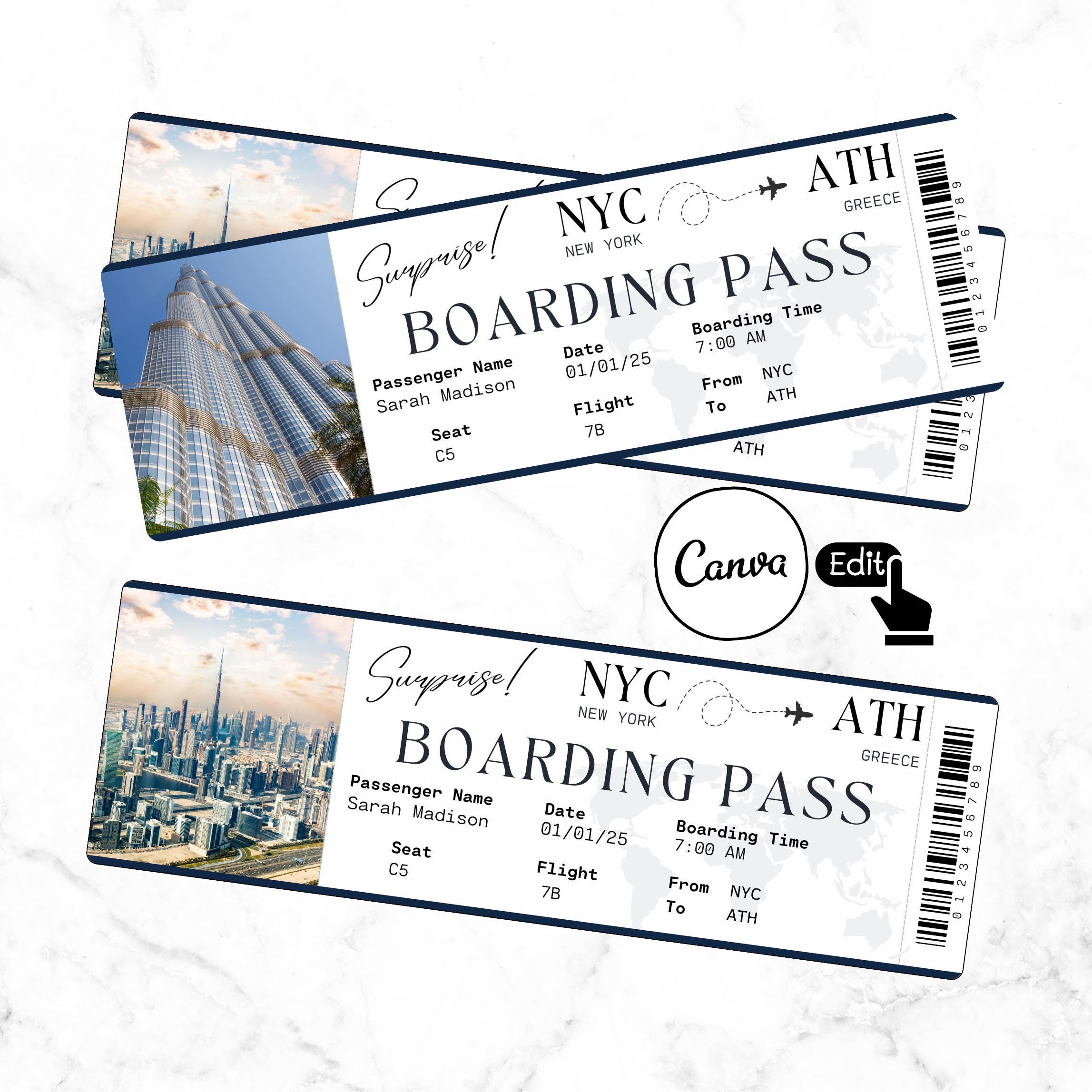 Editable Travel Ticket Template, DIY Airplane Ticket, Custom Airline ...