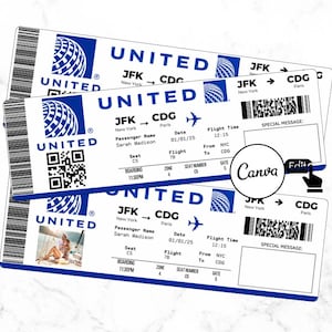 Editable United Airlines Ticket Template, Custom Airline Ticket ...