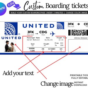 Editable United Airlines Ticket Template, Custom Airline Ticket ...
