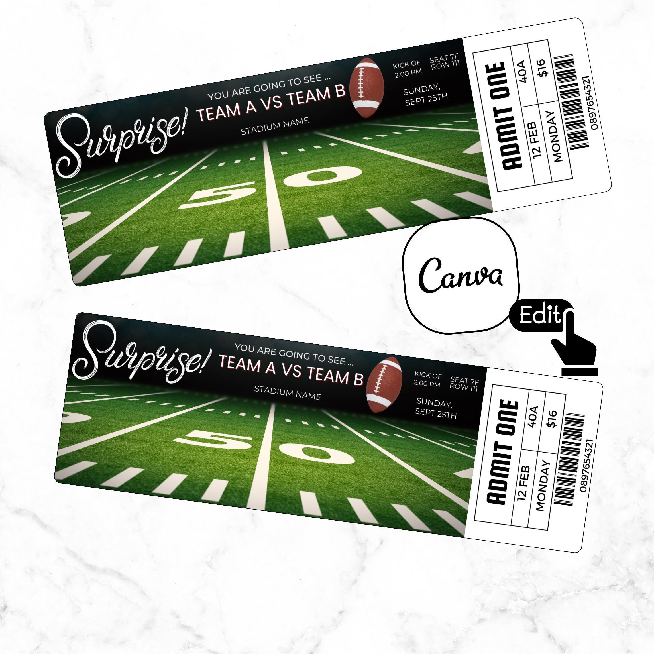 Editable Sports Ticket Template, DIY Football Ticket, Custom Sports ...
