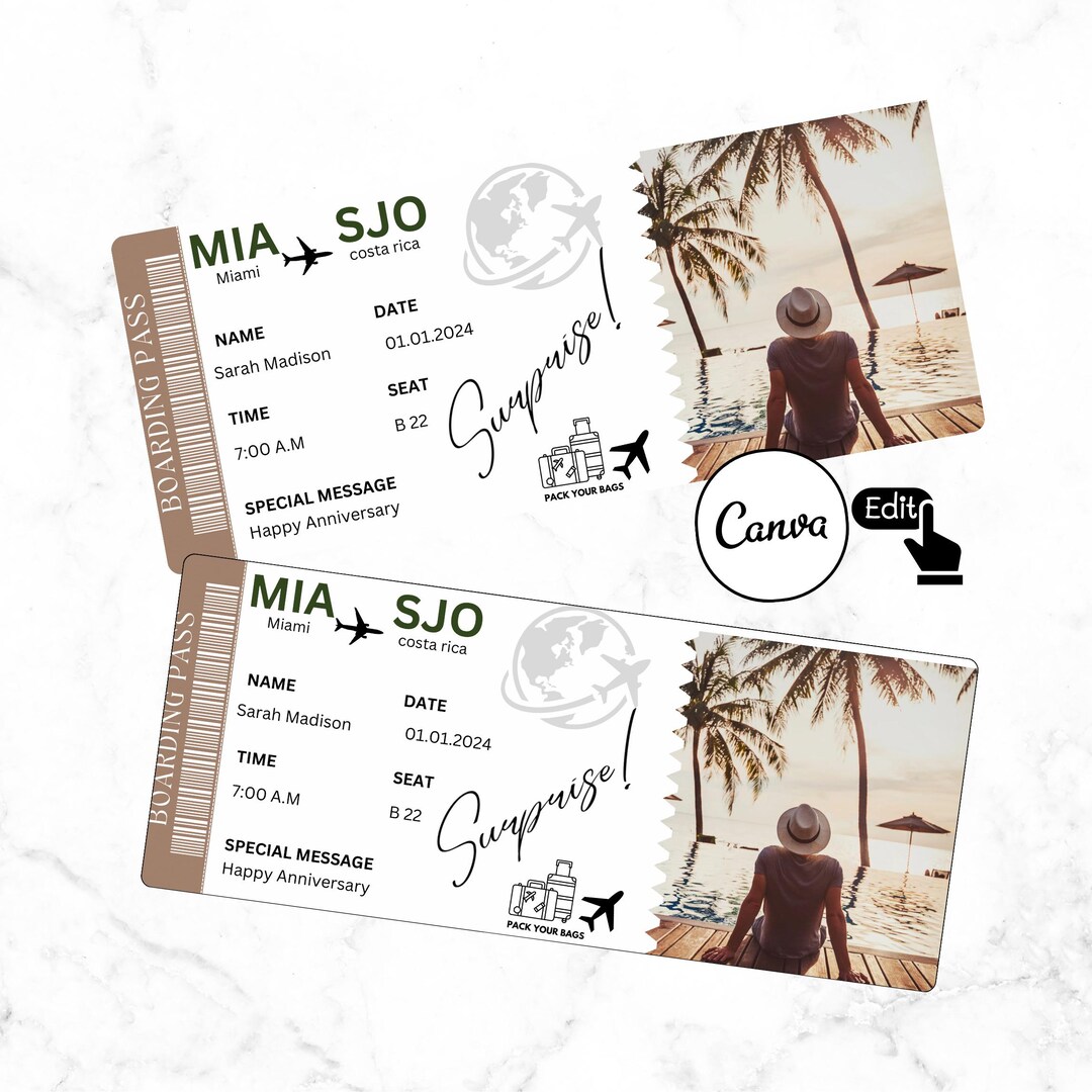 Editable Travel Ticket Template, DIY Airplane Ticket, Custom Airline ...