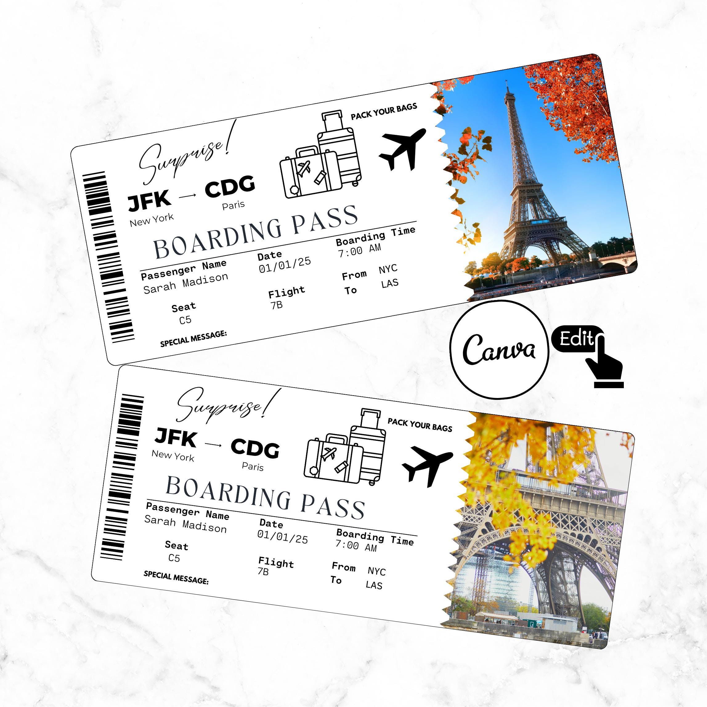 Editable Travel Ticket Template, DIY Airplane Ticket, Custom Airline ...