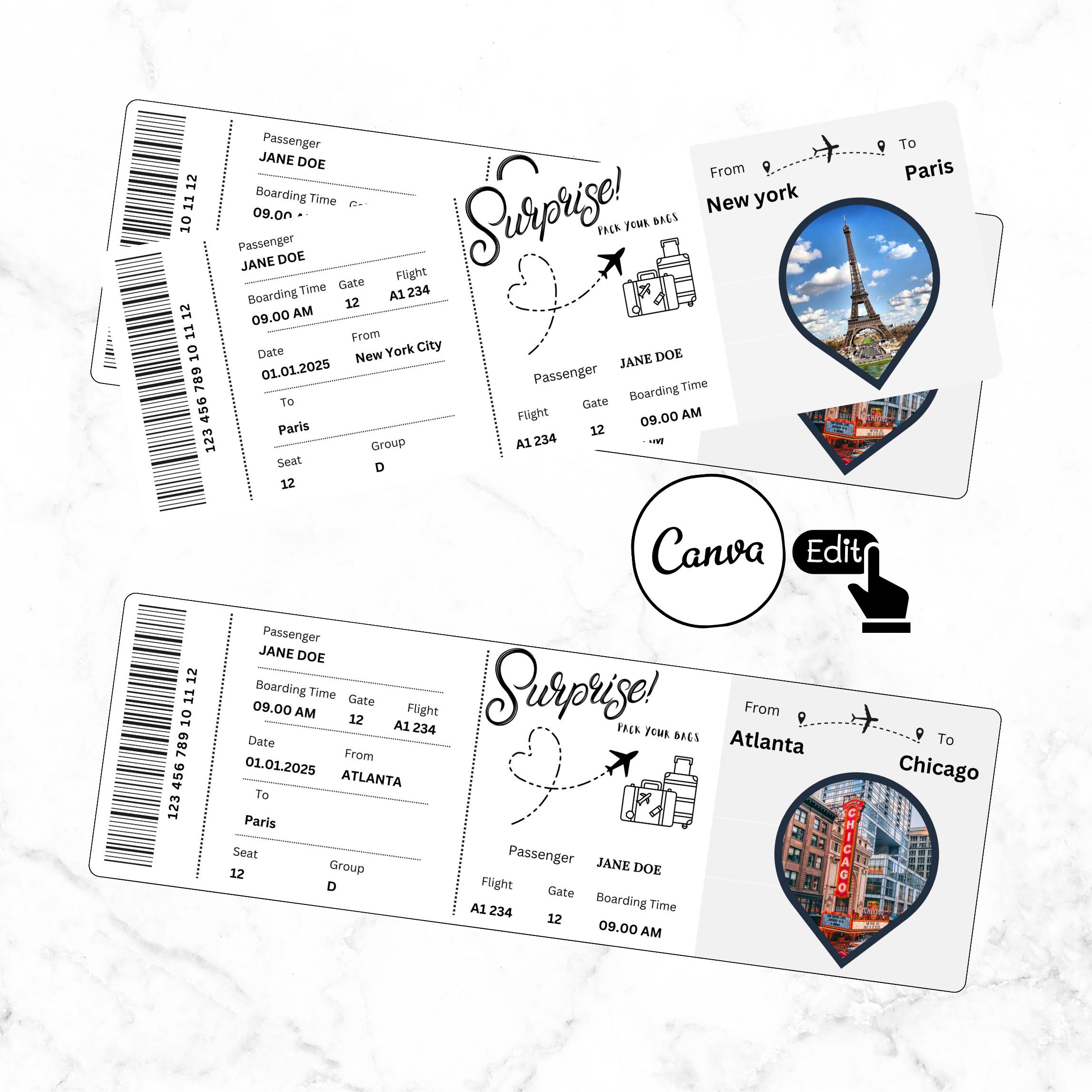 Editable Travel Ticket Template, DIY Airplane Ticket, Custom Airline ...