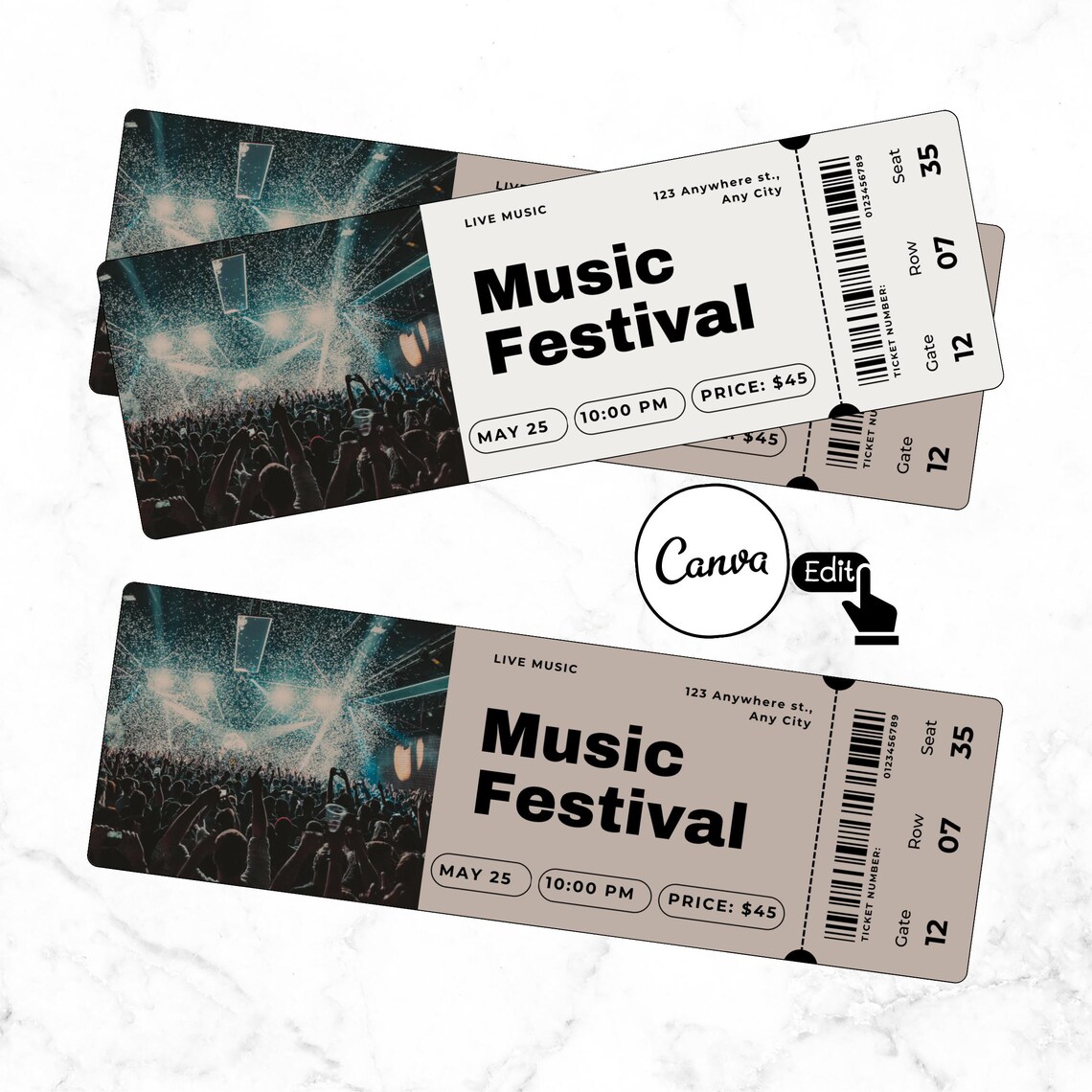 Editable Concert Ticket Template,diy Concert Ticket, Custom Concert ...