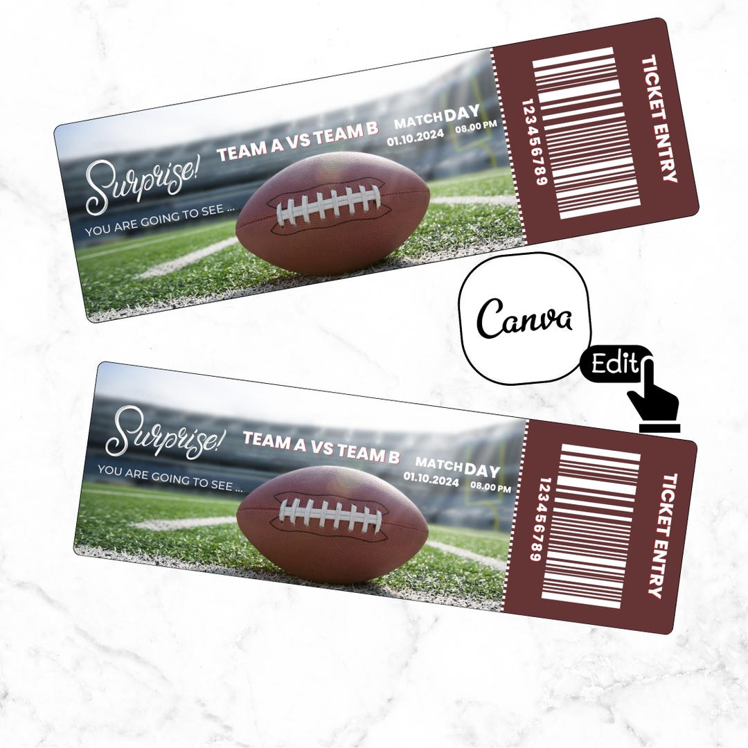 Editable Sports Ticket Template, DIY Football Ticket, Custom Sports ...