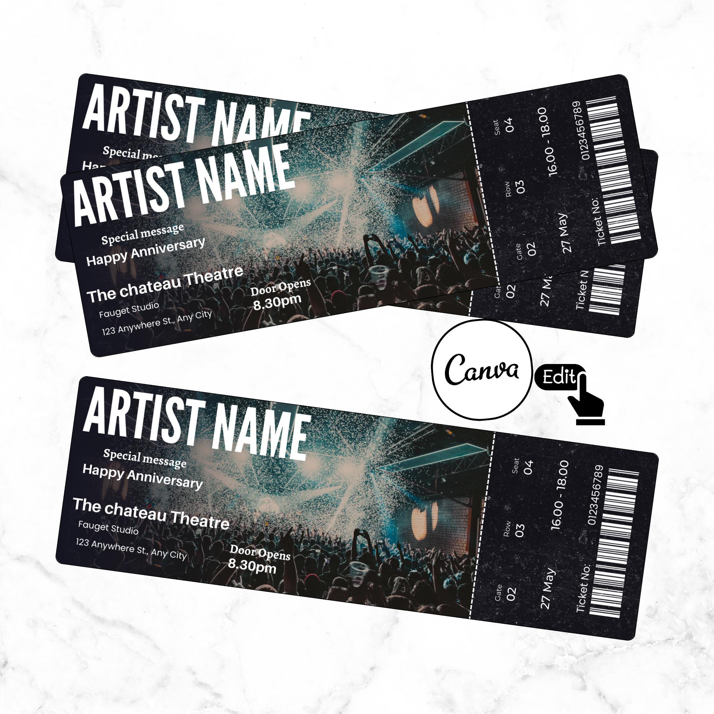 Editable Concert Ticket Template,diy Concert Ticket, Custom Concert ...