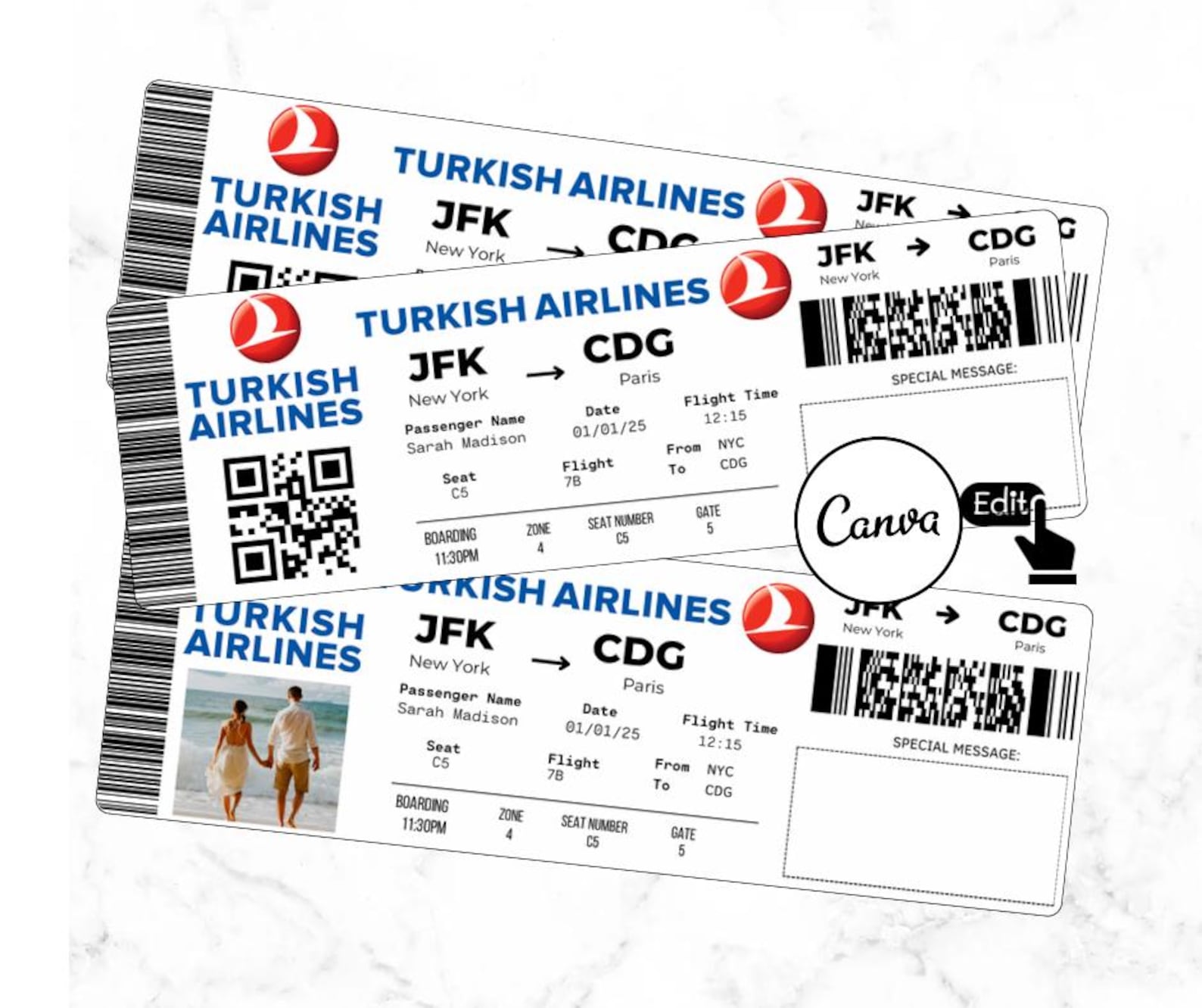 Editable Turkish Airlines Ticket Template, Custom Airline Ticket ...
