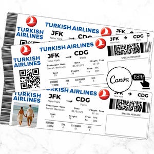 Editable Turkish Airlines Ticket Template, Custom Airline Ticket ...
