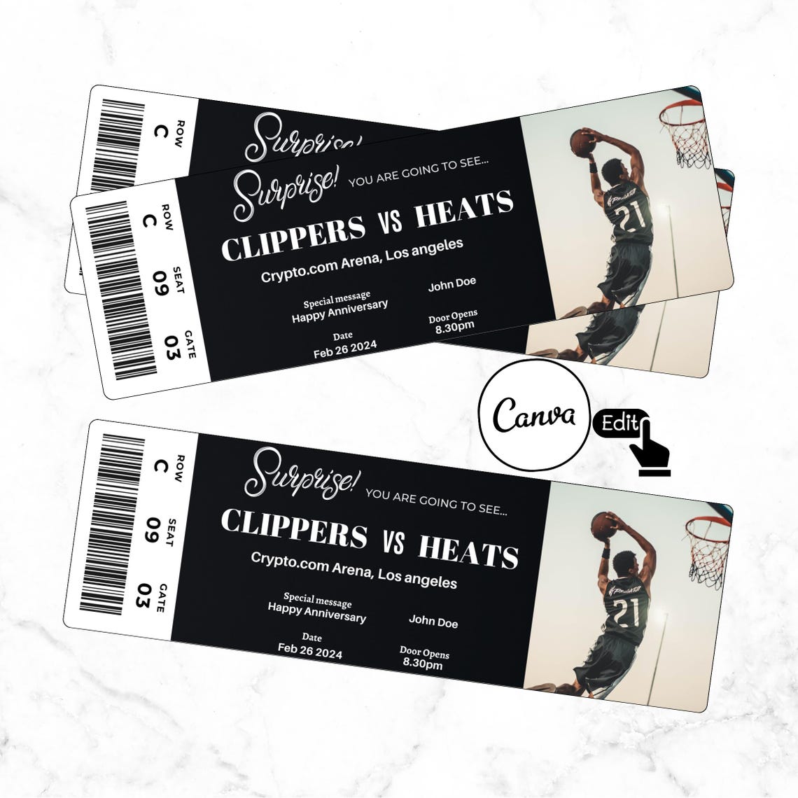 Editable Sports Ticket Template, DIY Basketball Ticket, Custom Sports ...