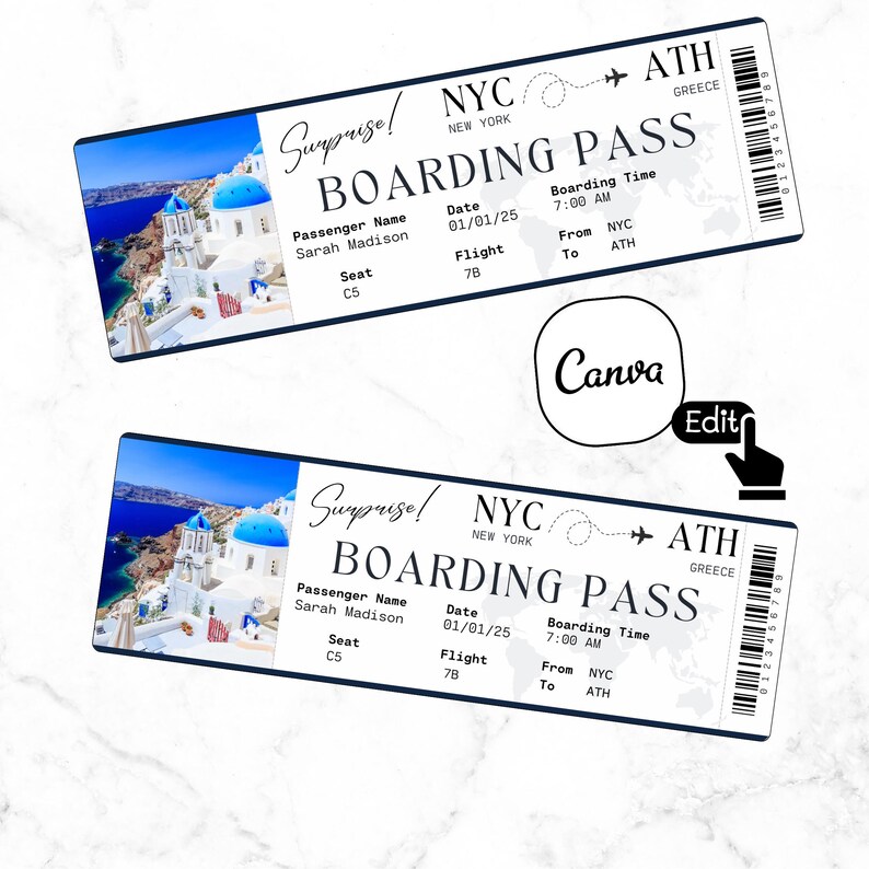 Editable Travel Ticket Template, DIY Airplane Ticket, Custom Airline Ticket Gift,surprise ...