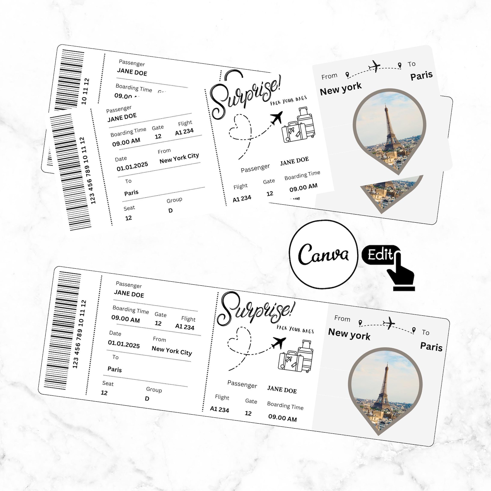 Editable Travel Ticket Template, DIY Airplane Ticket, Custom Airline ...