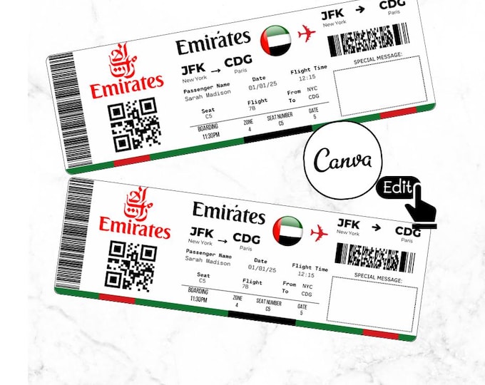 Editable Travel Ticket Template, DIY Airplane Ticket, Custom Airline ...