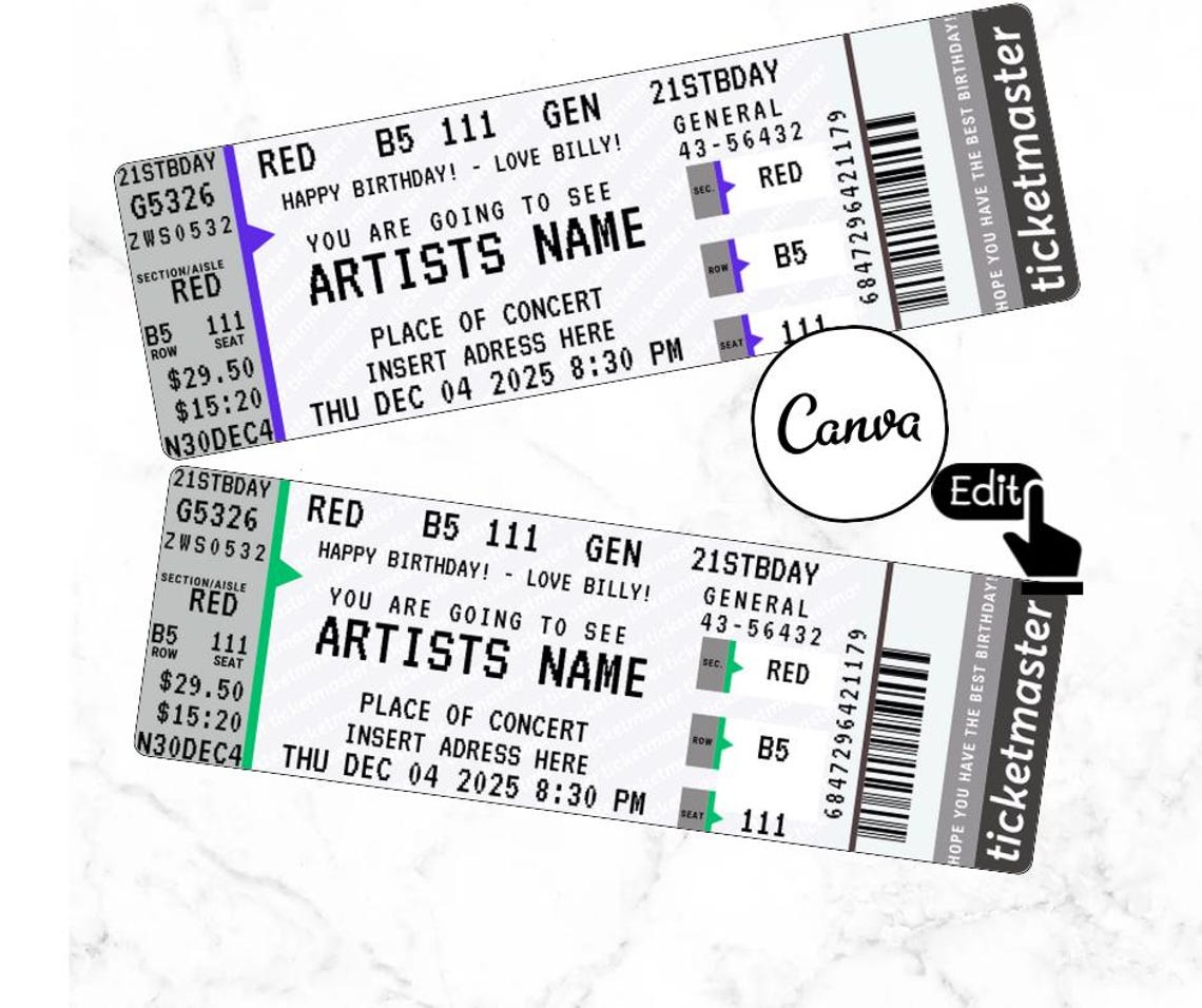 Editable Concert Ticket Template,diy Concert Ticket, Custom Concert ...