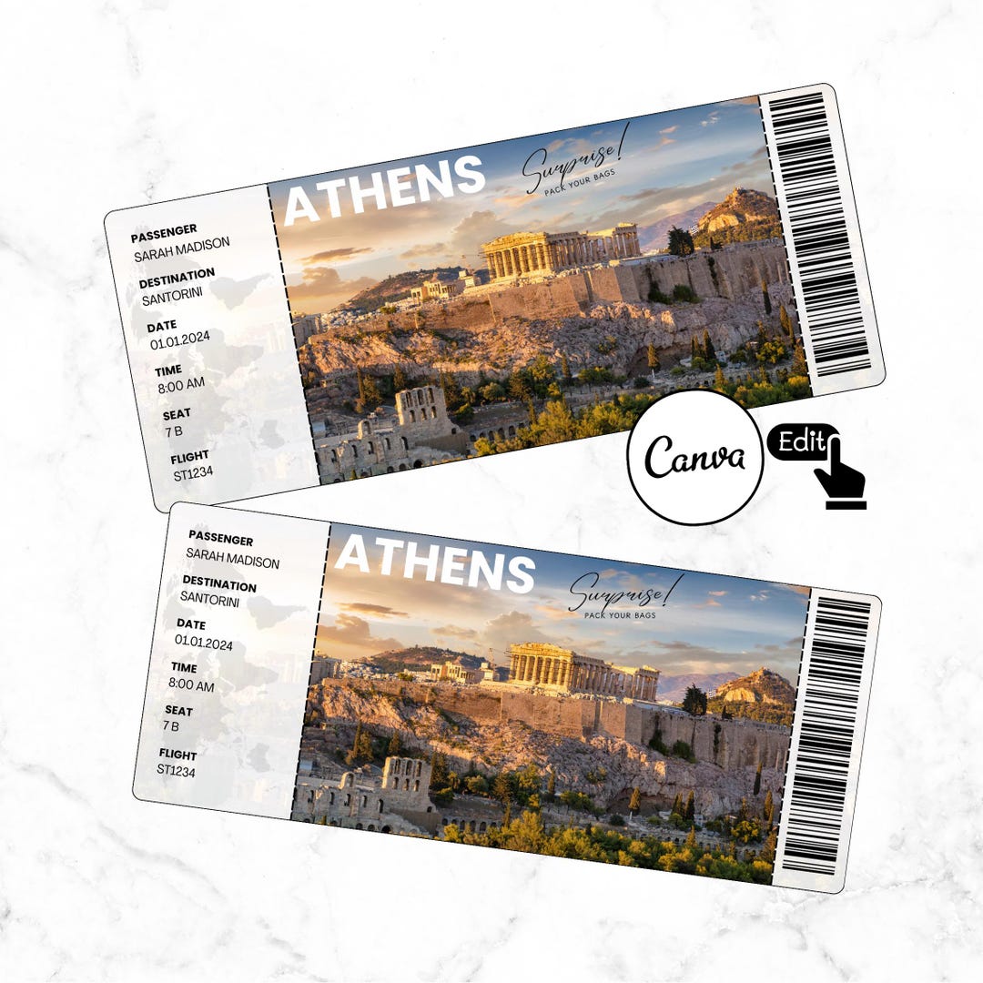 Editable Travel Ticket Template, DIY Airplane Ticket, Custom Airline ...