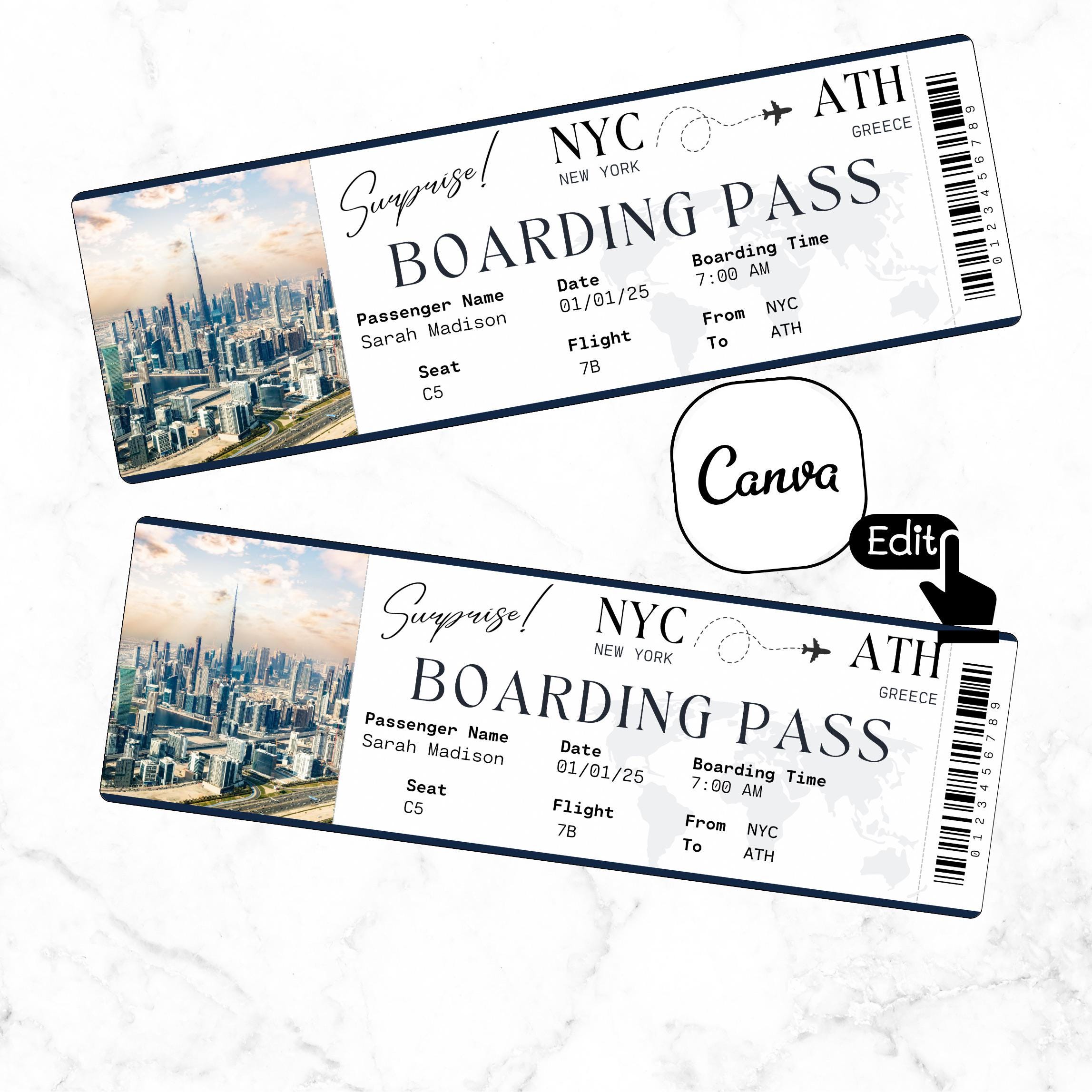 Editable Travel Ticket Template, DIY Airplane Ticket, Custom Airline ...