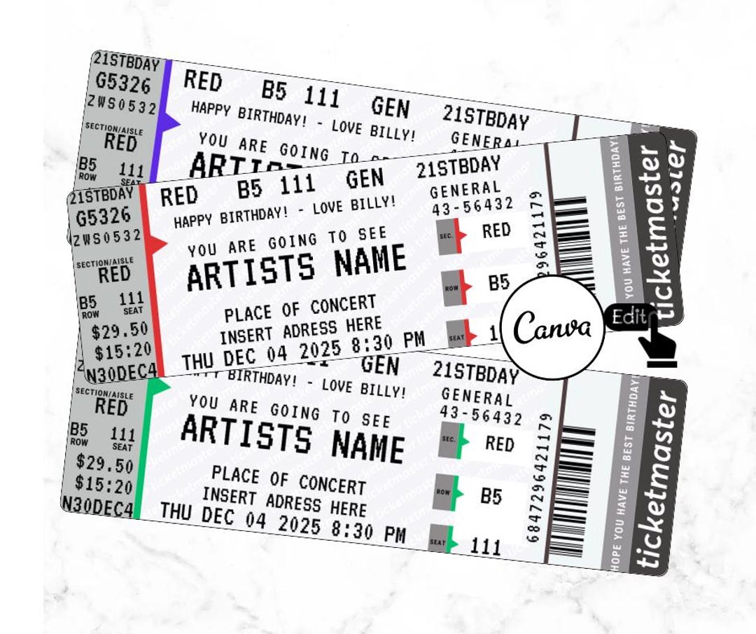 Editable Concert Ticket Template,diy Concert Ticket, Custom Concert ...