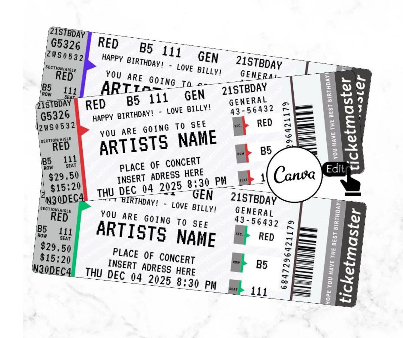 Editable Concert Ticket Template,diy Concert Ticket, Custom Concert ...