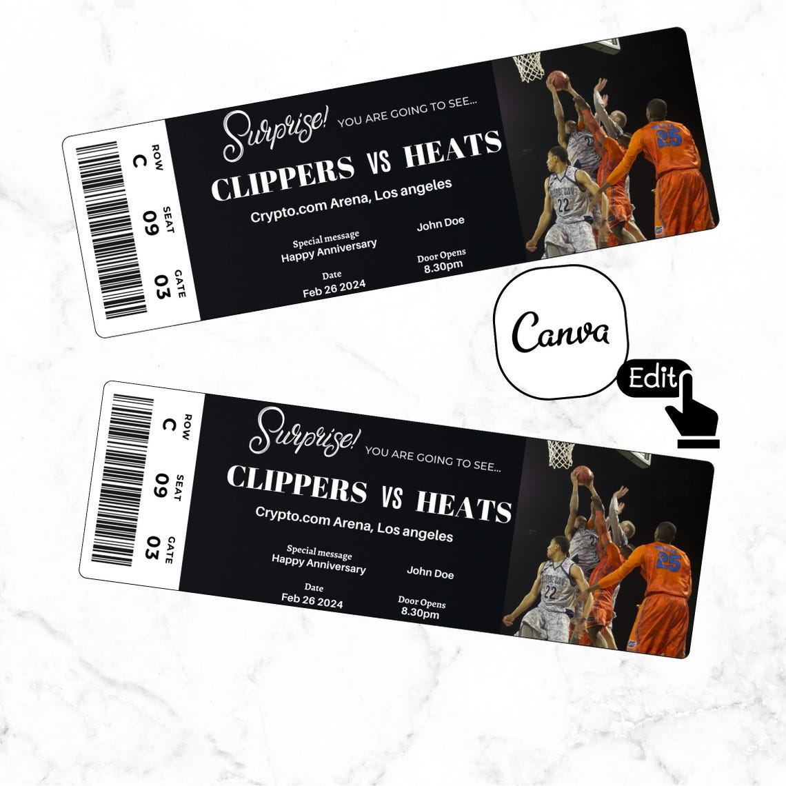 Editable Sports Ticket Template, DIY Basketball Ticket, Custom Sports ...