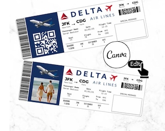 Editable Boarding Pass Ticket Template, Surprise Airline Gift, Delta Airlines, Printable Airline ...